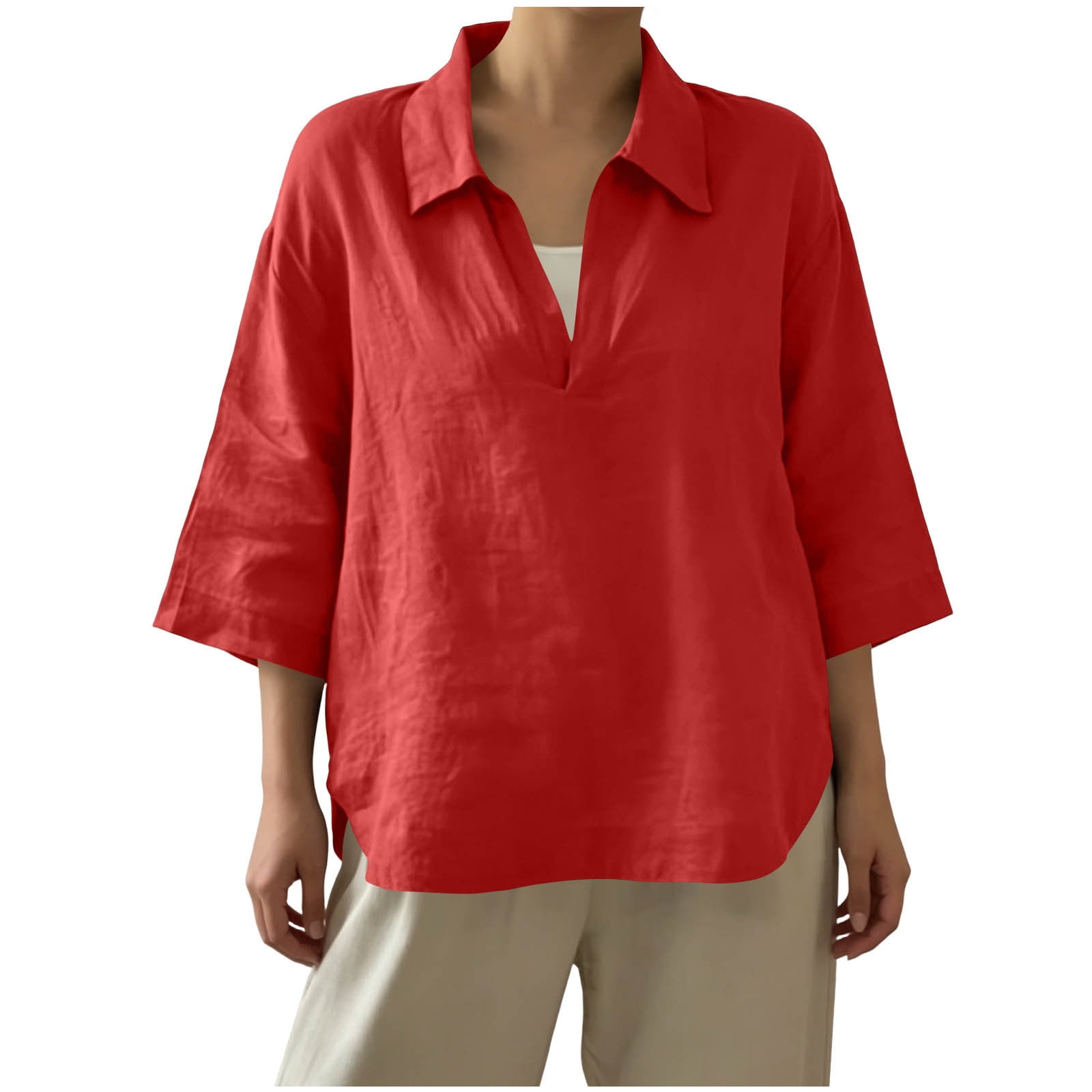 Achuyrbd Women's Notch Collar 3/4 Sleeve Blouse, Half Open V Neck ...