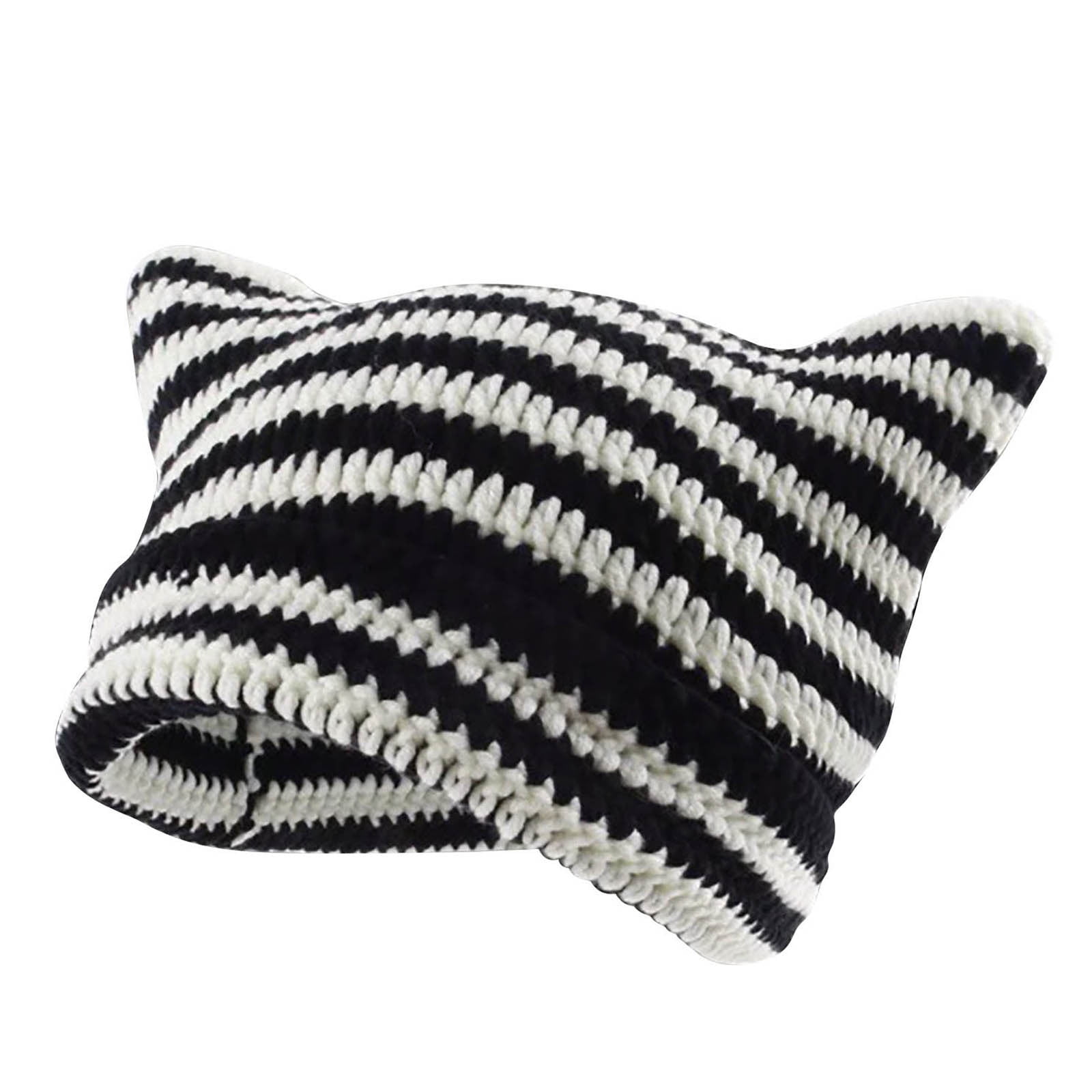 Achuyrbd Women's Striped Cat Ear Knit Beanie, Cute Winter Warm Slouchy ...