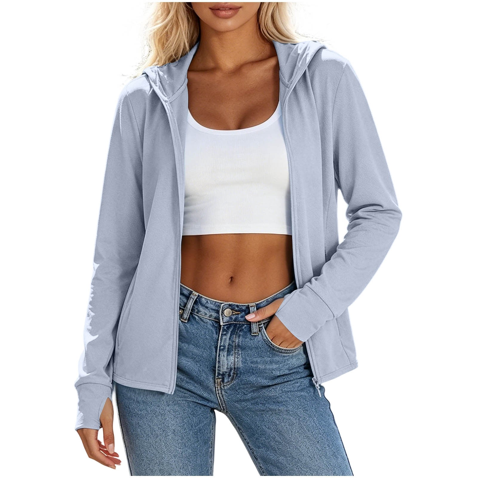 Achuyrbd Women's UPF 50+ Sun Protection Hoodie Jacket, Zip-Up Long ...