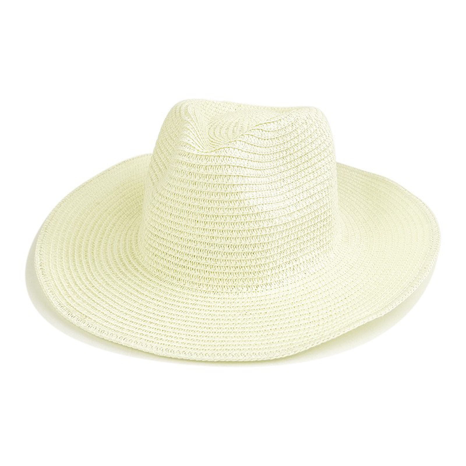Achuyrbd Women's Wide Brim Straw Fedora Hat, Summer Breathable UV ...