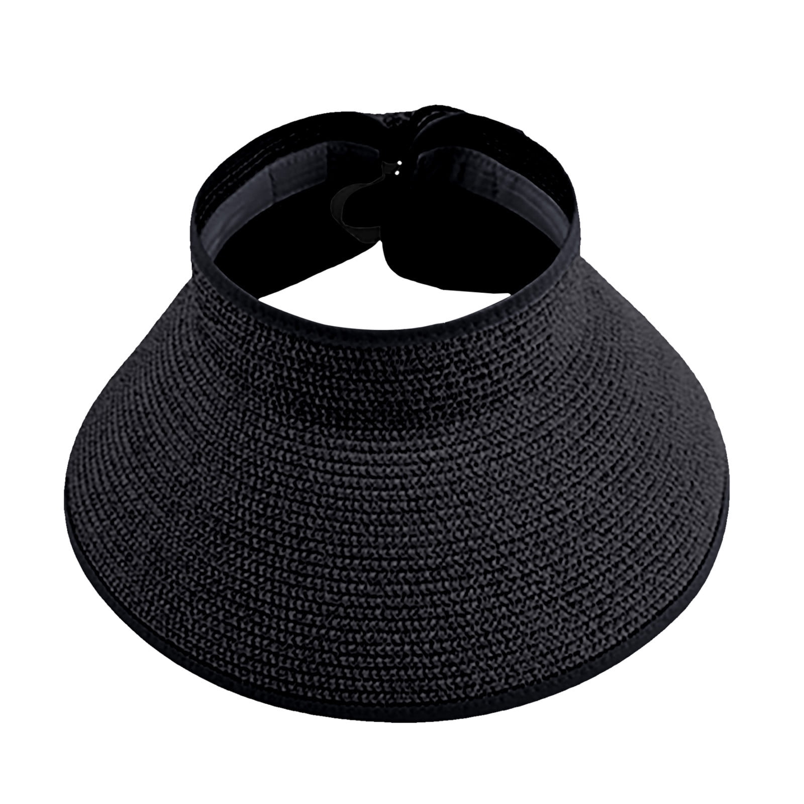 Achuyrbd Women's Wide Brim Straw Visor Hat, Foldable Packable Hollow ...