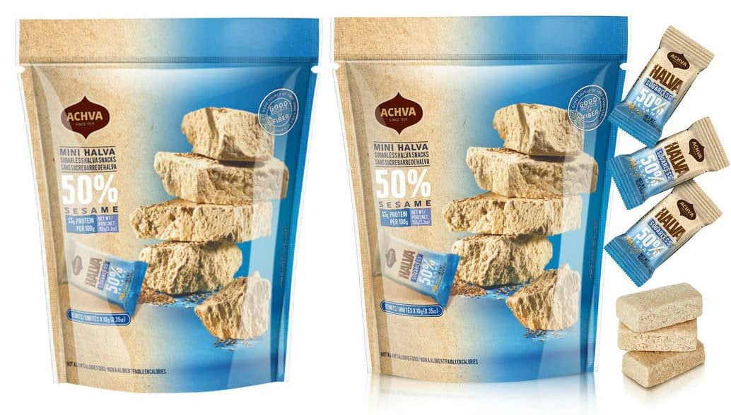 Achva Kosher Sugar Free Mini Halva Bars Snack Bag 15ct. Each Bar 0.35oz ...