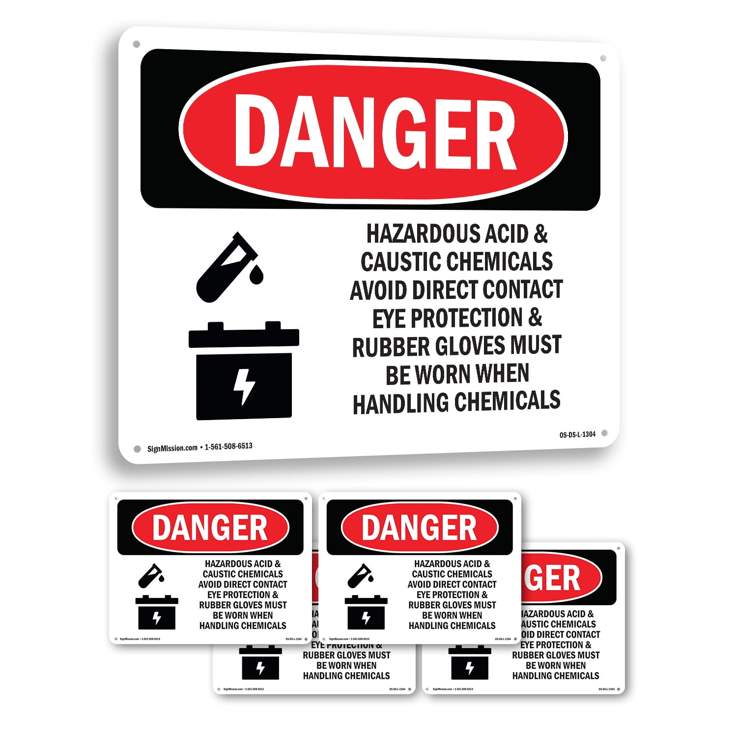 Acid Caustic Eye Rubber Gloves Chemicals OSHA Danger Rigid Plastic Sign ...