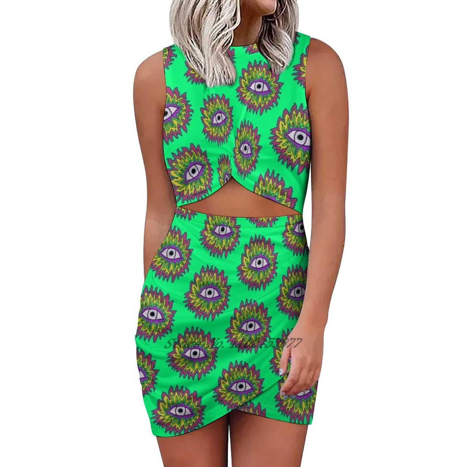 Acid Eyeball Loose Pocket Dress Women'S Printed Dresses V Neck Casual ...