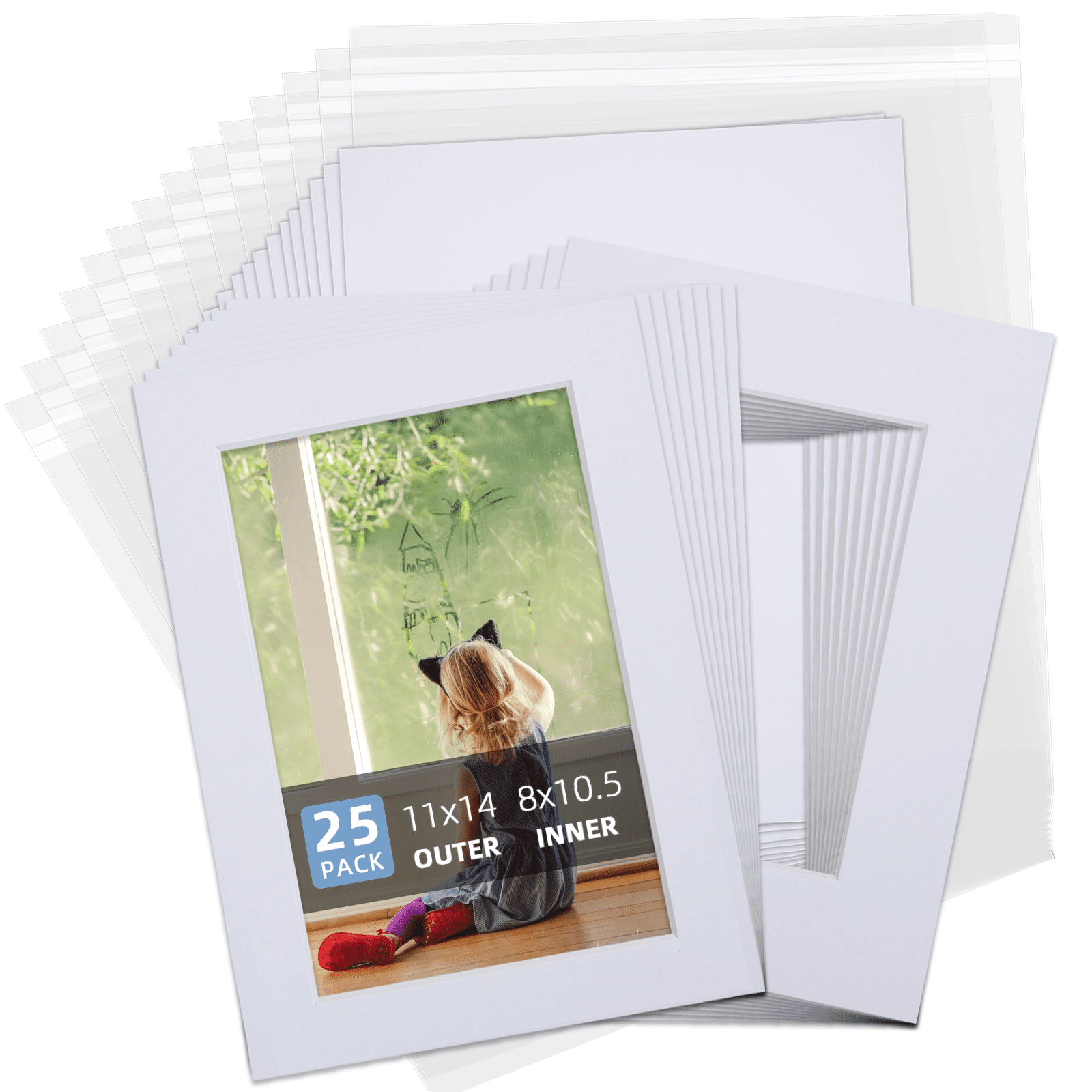 Falling in Art 25 Pack 11x14 Pre-Cut Mat Board Kit for 8.5x11 Photos ...