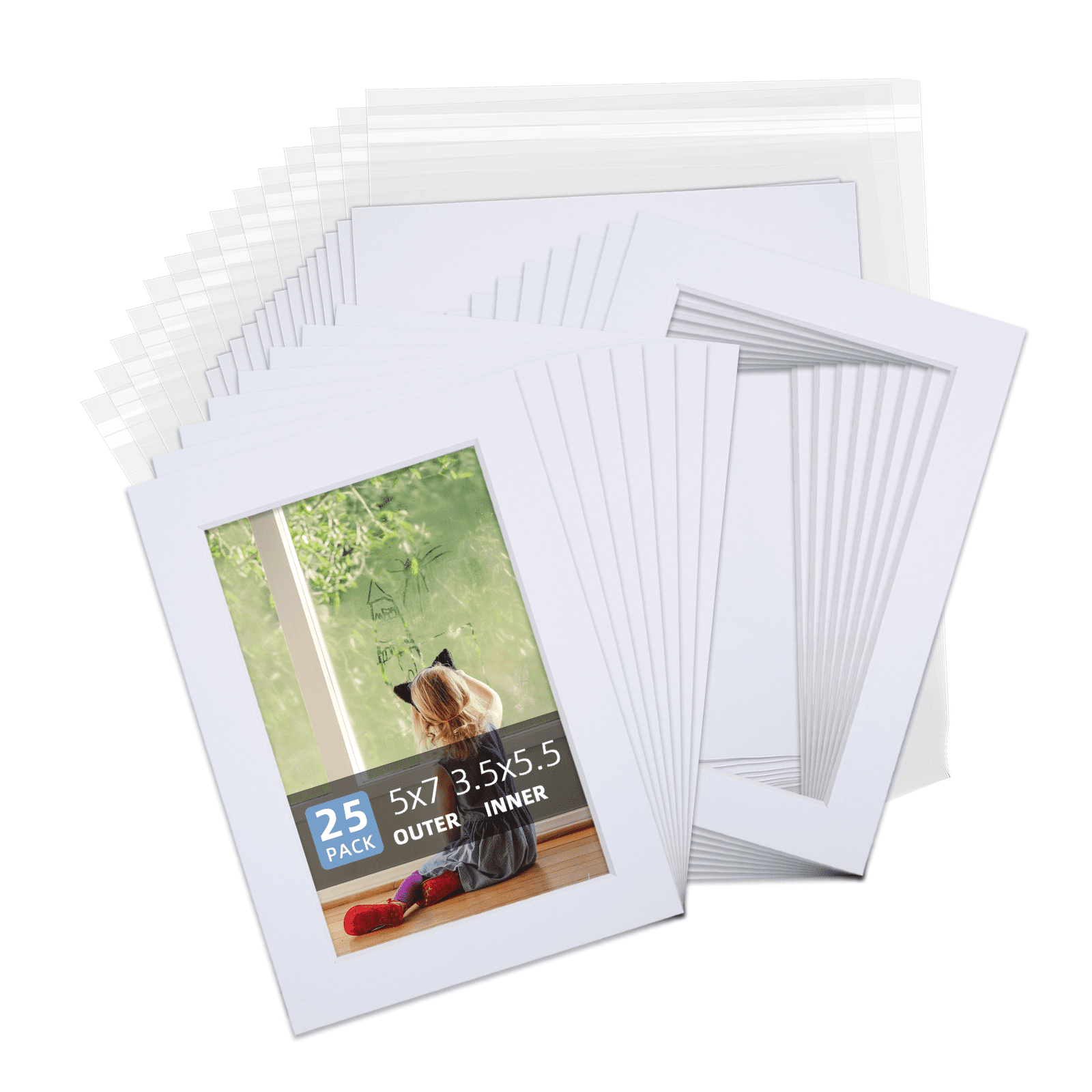 Falling in Art 25 Pack 5x7 White Pre-Cut Mat Board Kit for 4x6 Photos ...
