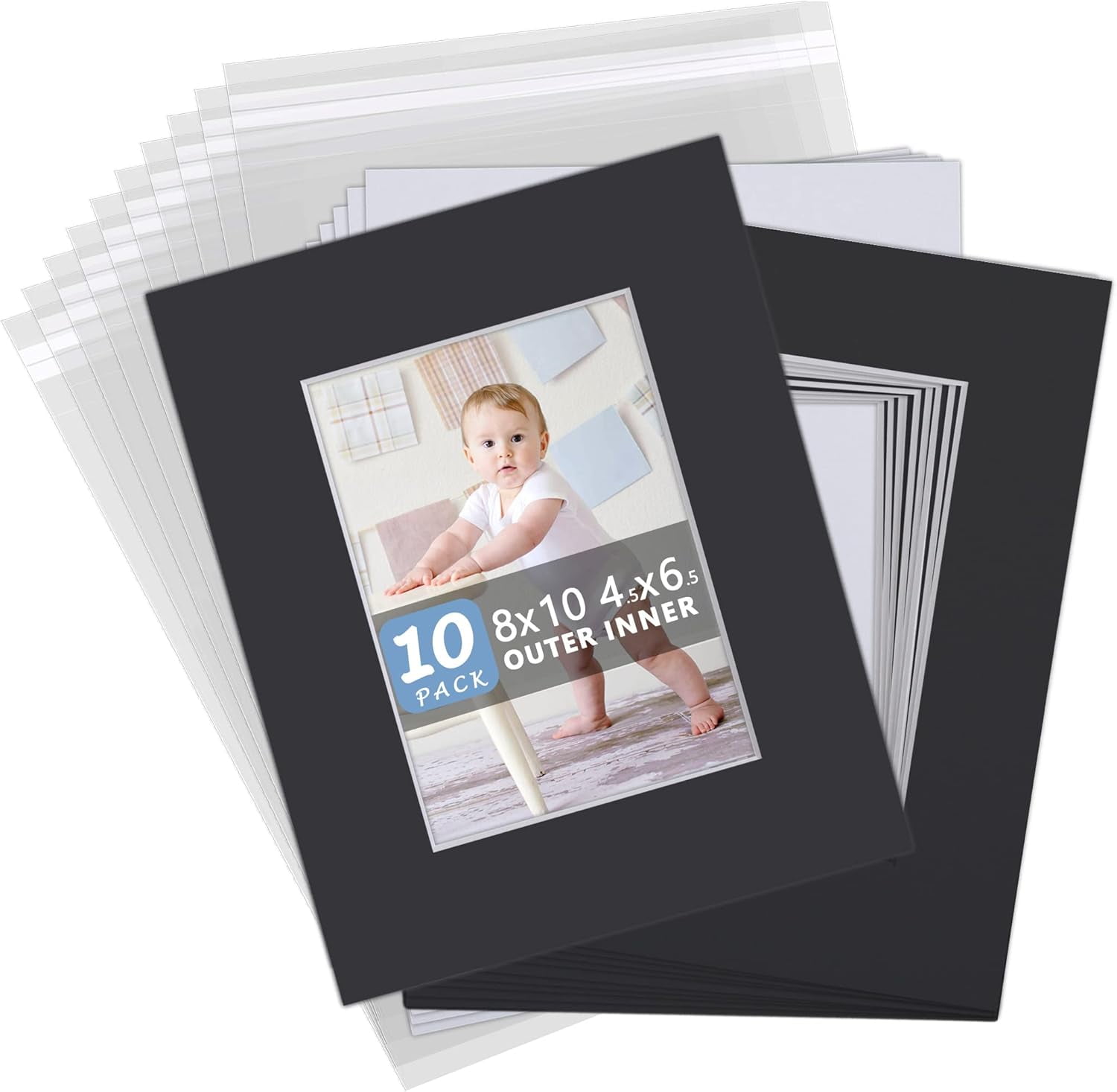 Acid Free 8x10 Photo Mat Set, Black 8x10 Matte for 5x7 Pictures with ...