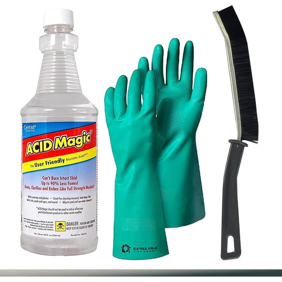 Acid Magic 32 oz Grout Cleaner Bundle with Heavy-Duty Gloves & Grout ...