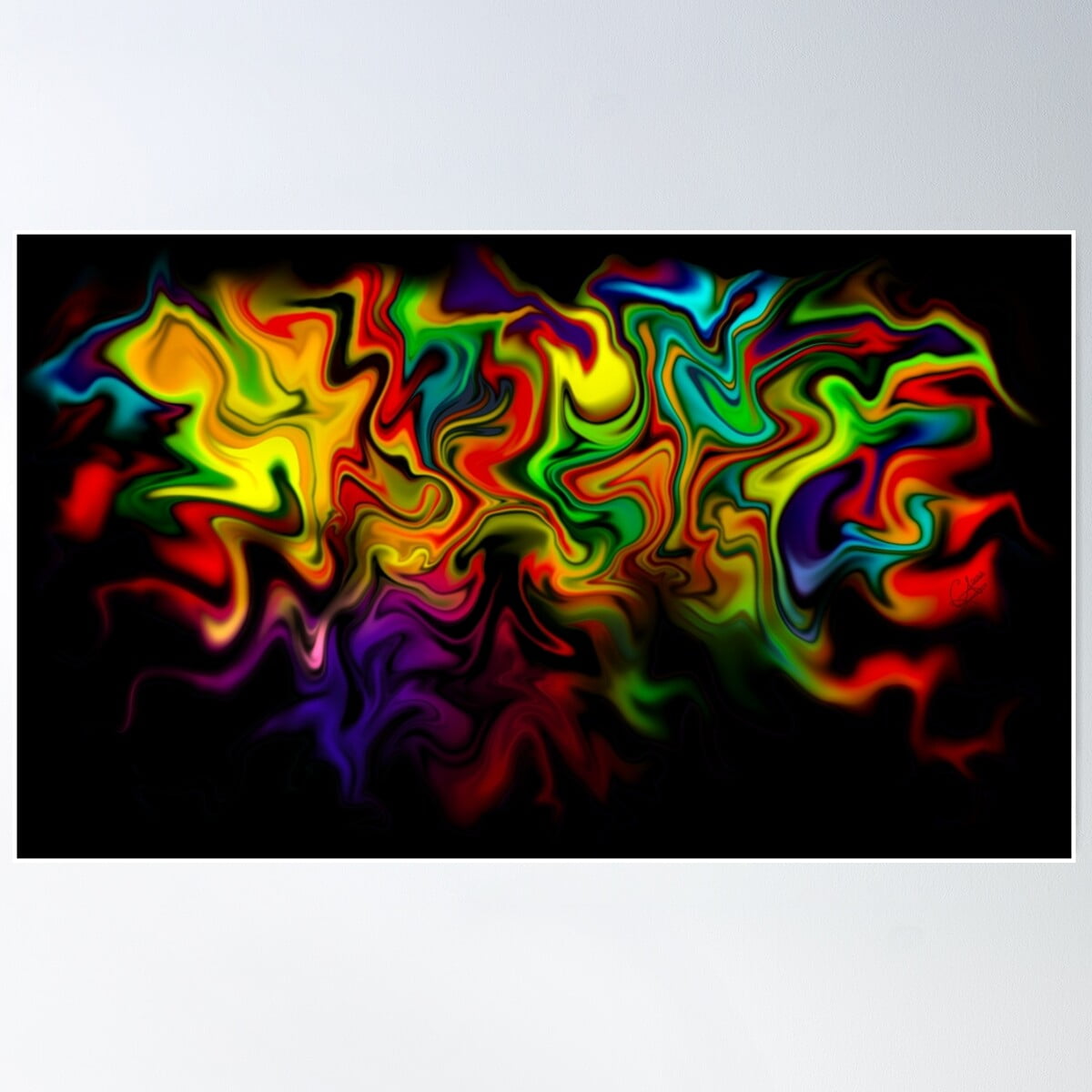 Acid Trip, Digital Fluid Pour, Abstract Dark Rainbow Poster Wall Art, Modern Wall Decor For ...