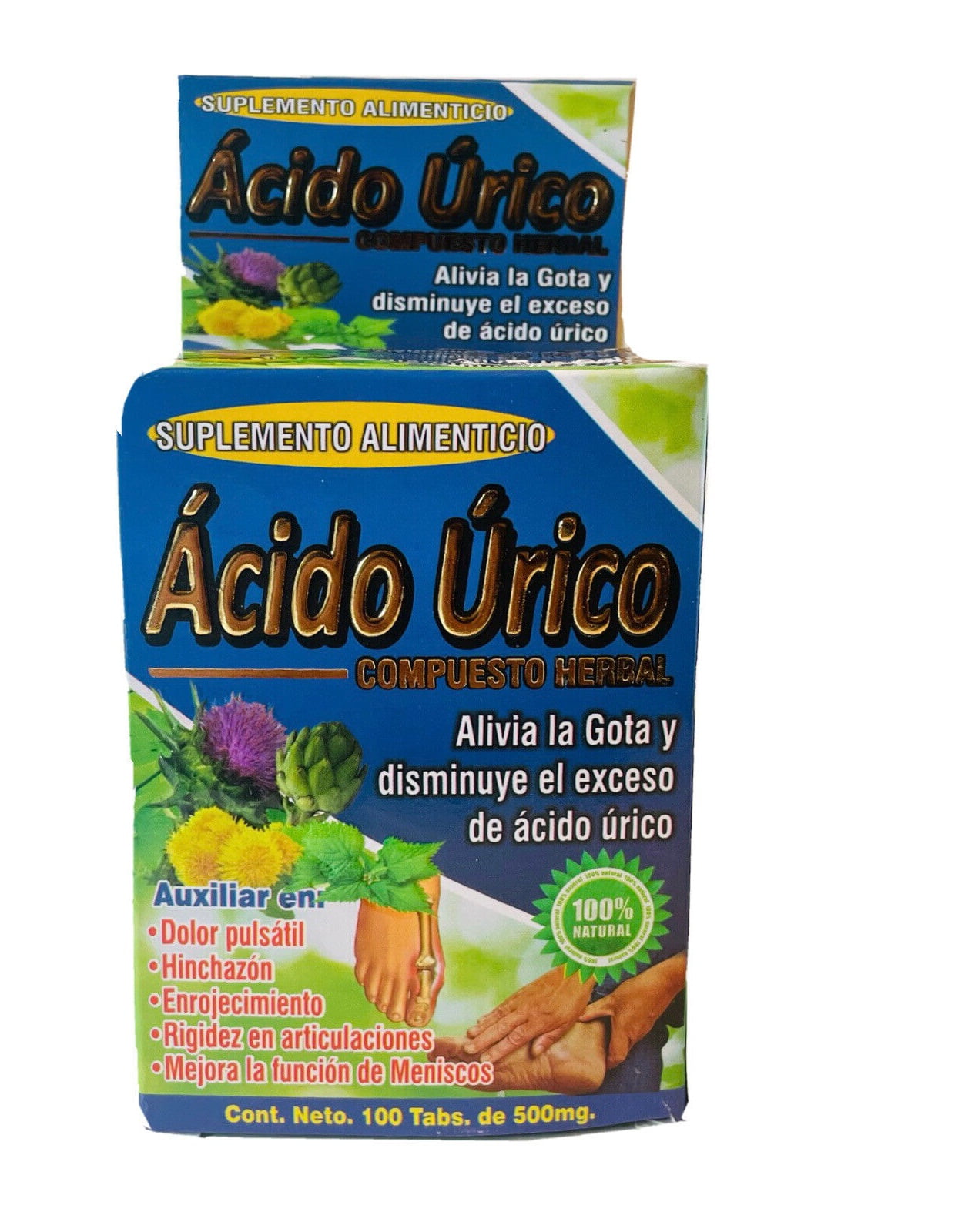 Uric Acid Gout Relief Herbal Supplement (Compuesto Herbal) 100 Tablets ...