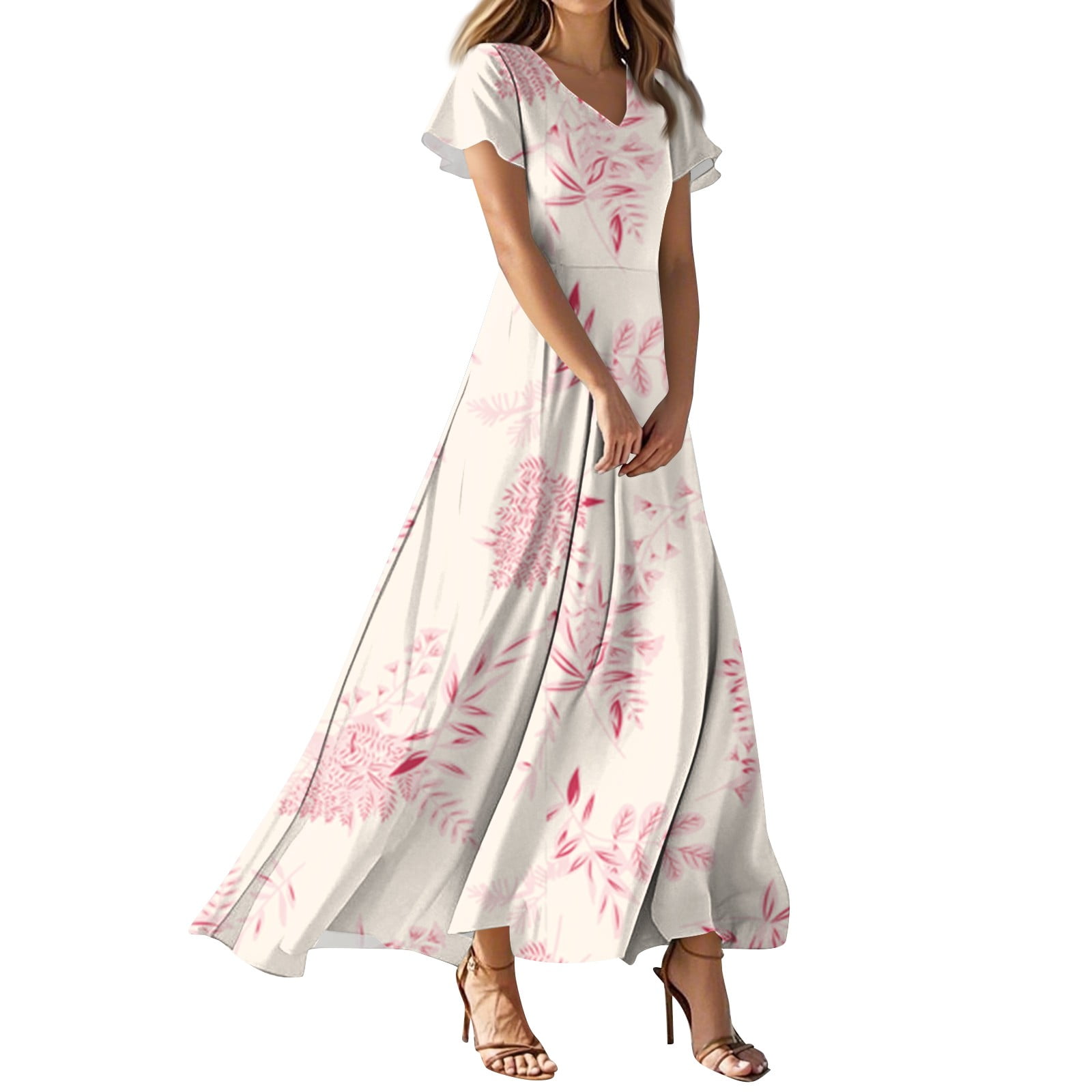 Ackssi Spring Maxi Dresses for Women 2025 Flowy Ruffle Hem Swing ...