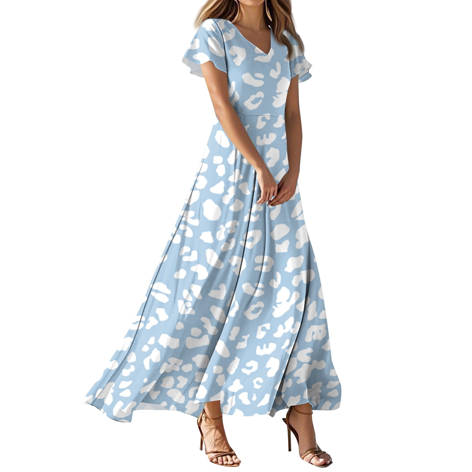 Ackssi Spring Maxi Dresses for Women 2025 Flowy Ruffle Hem Swing ...