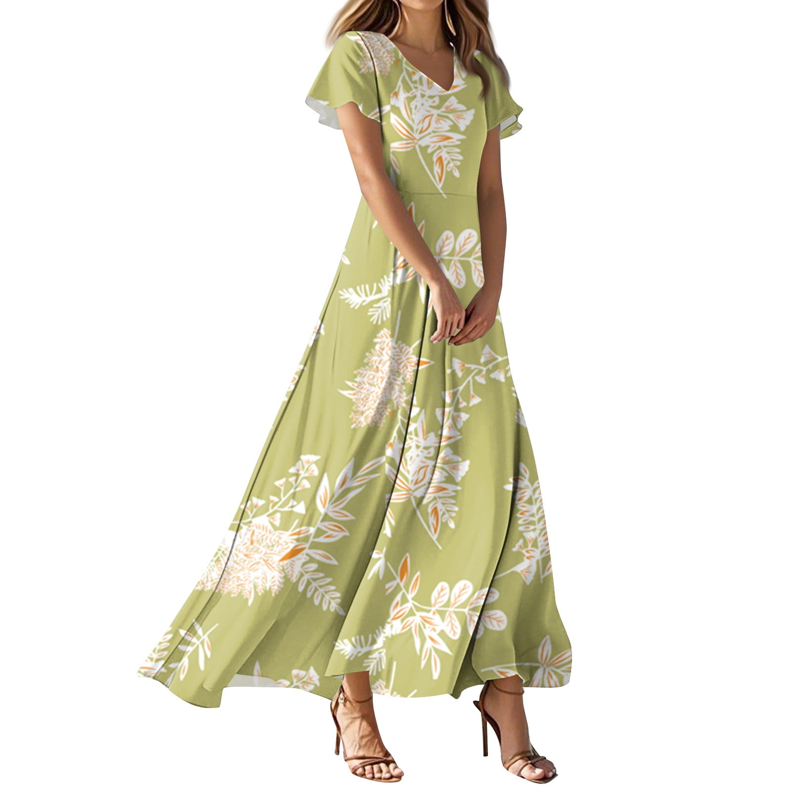 Ackssi Summer Maxi Dresses for Women 2025 Flowy Ruffle Hem Swing ...