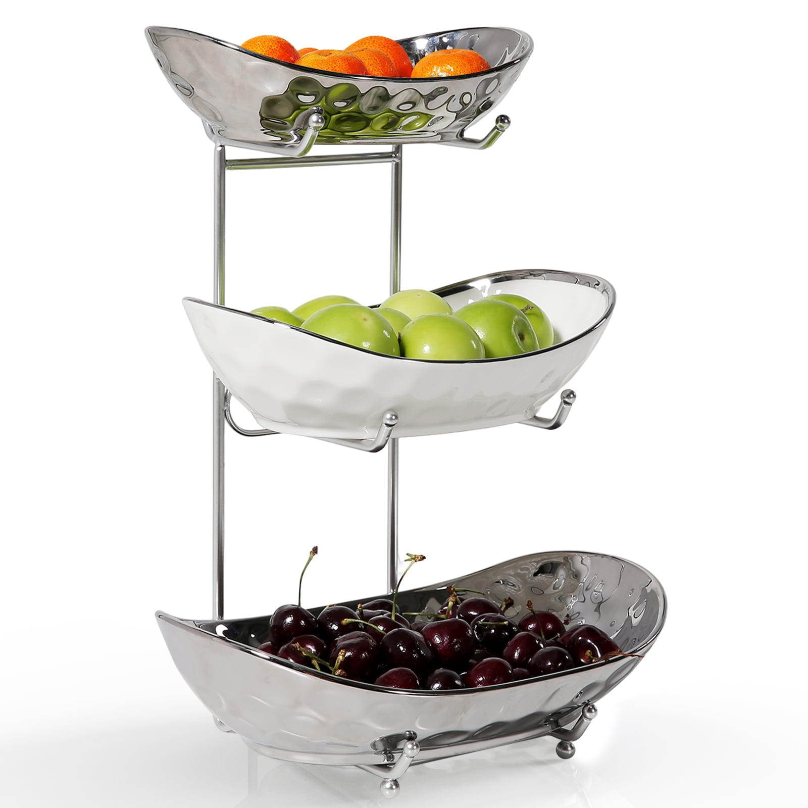 Acliys 3 Tier Ceramic Fruit Bowl with Metal Rack, Porcelain Kitchen ...