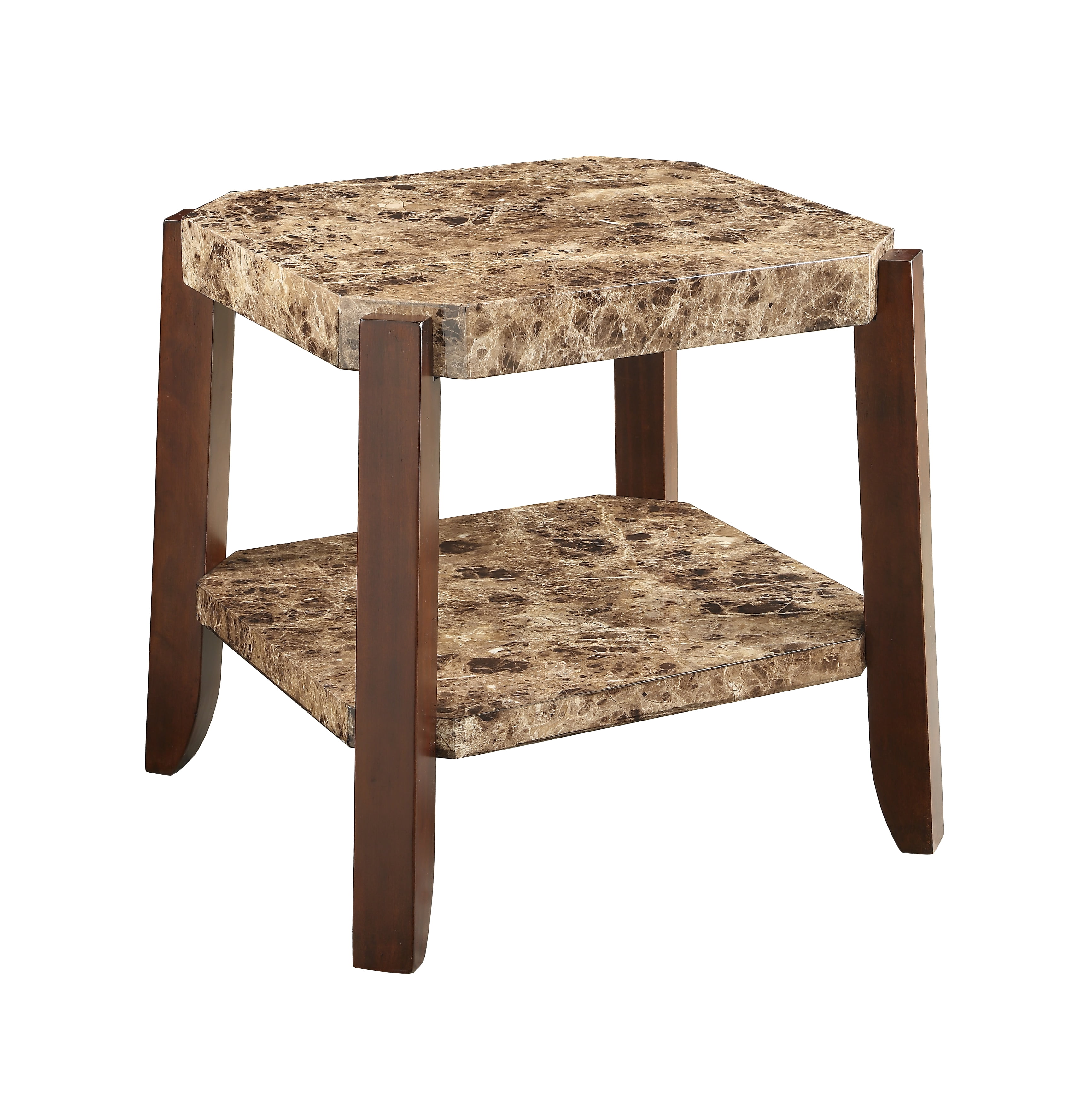 Acme Dacia Faux Marble and Brown MDF End Table (End Table Only ...
