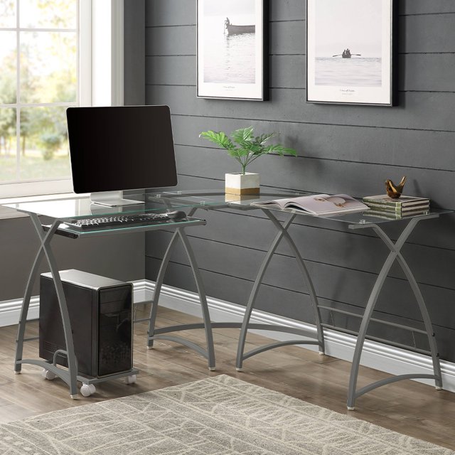 Acme Dazenus Computer Desk, Clear Glass & Silver Finish - Walmart.com