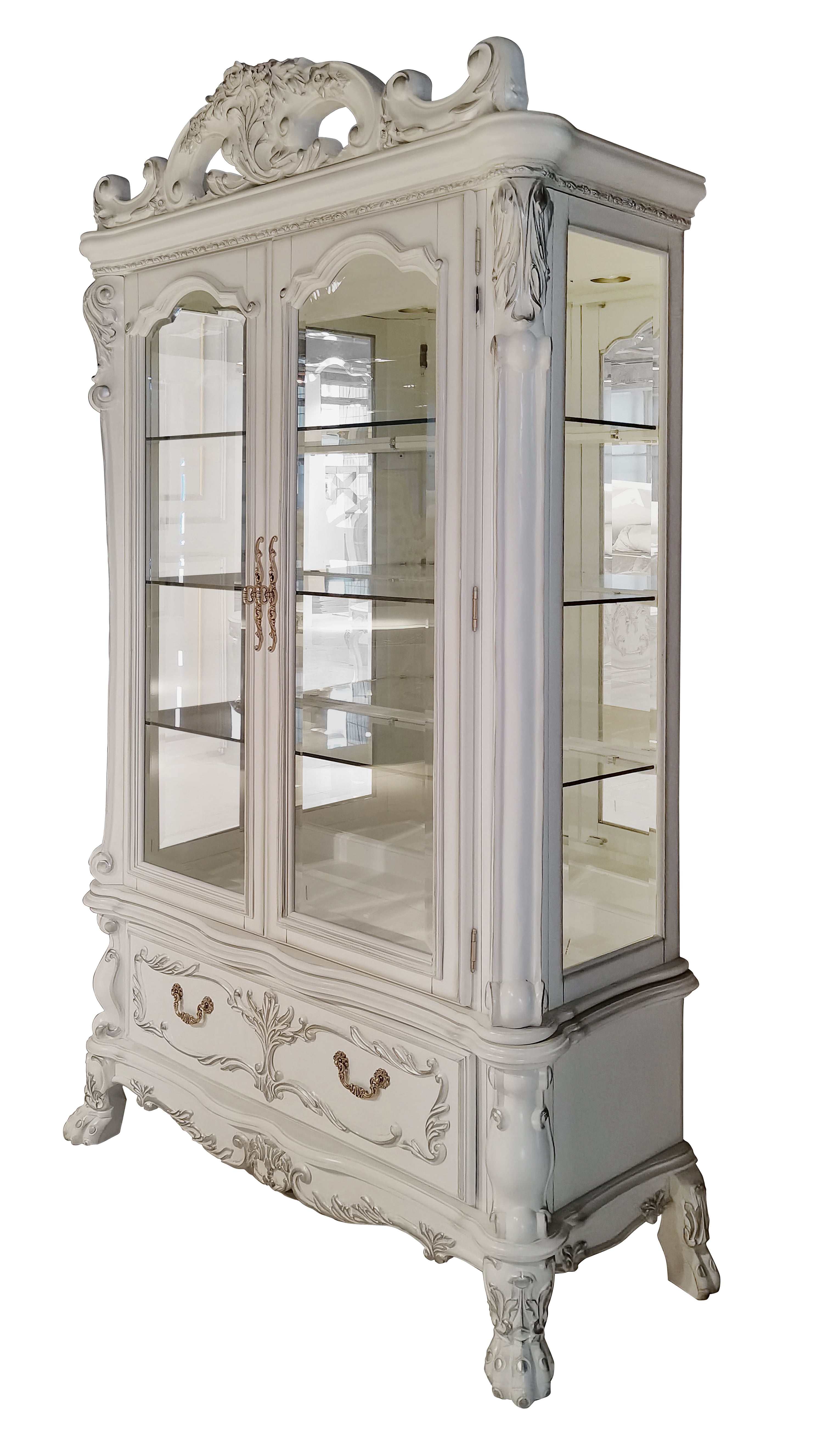 Acme Furniture Dresden 3-Shelf Curio Cabinet, Bone White, Wood Frame ...