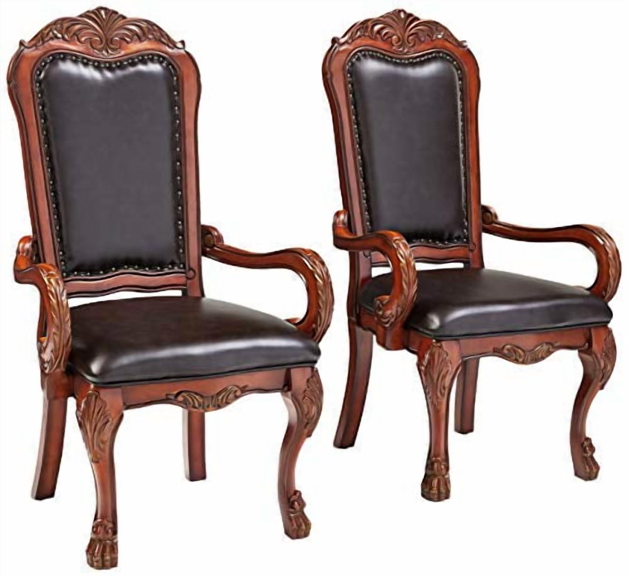 ACME Dresden Arm Chair (Set-2), PU & Cherry Oak-Color:PU & Cherry Oak ...