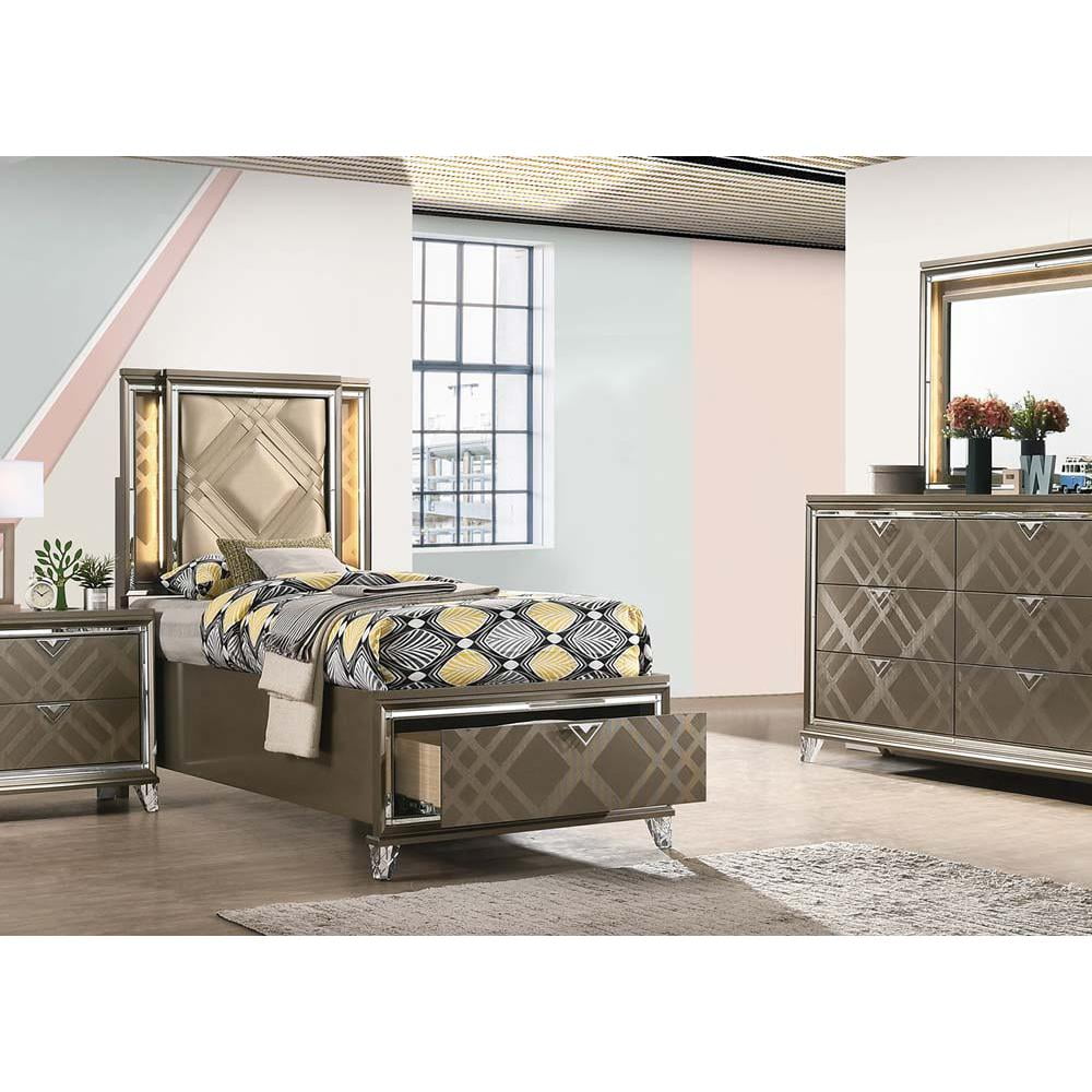 Acme Skylar Full Bed w/Storage & LED LED, Synthetic Leather & Dark ...