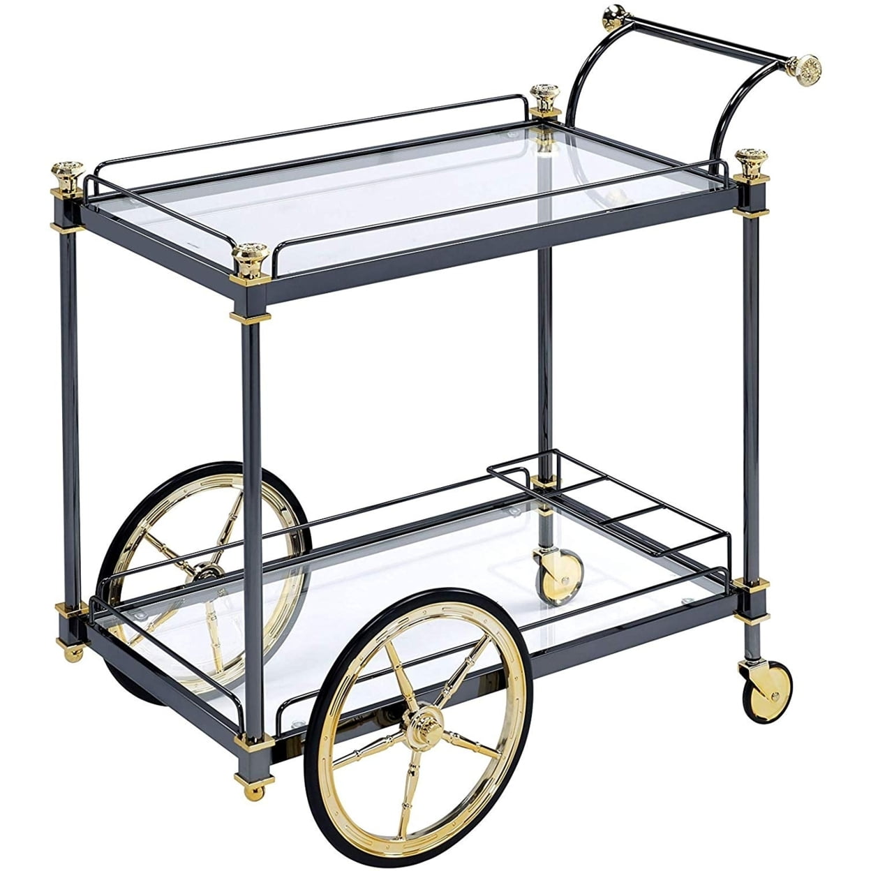 ACME Cyrus Rectangular Glass Top Serving Cart with 2 Shelves in Black ...