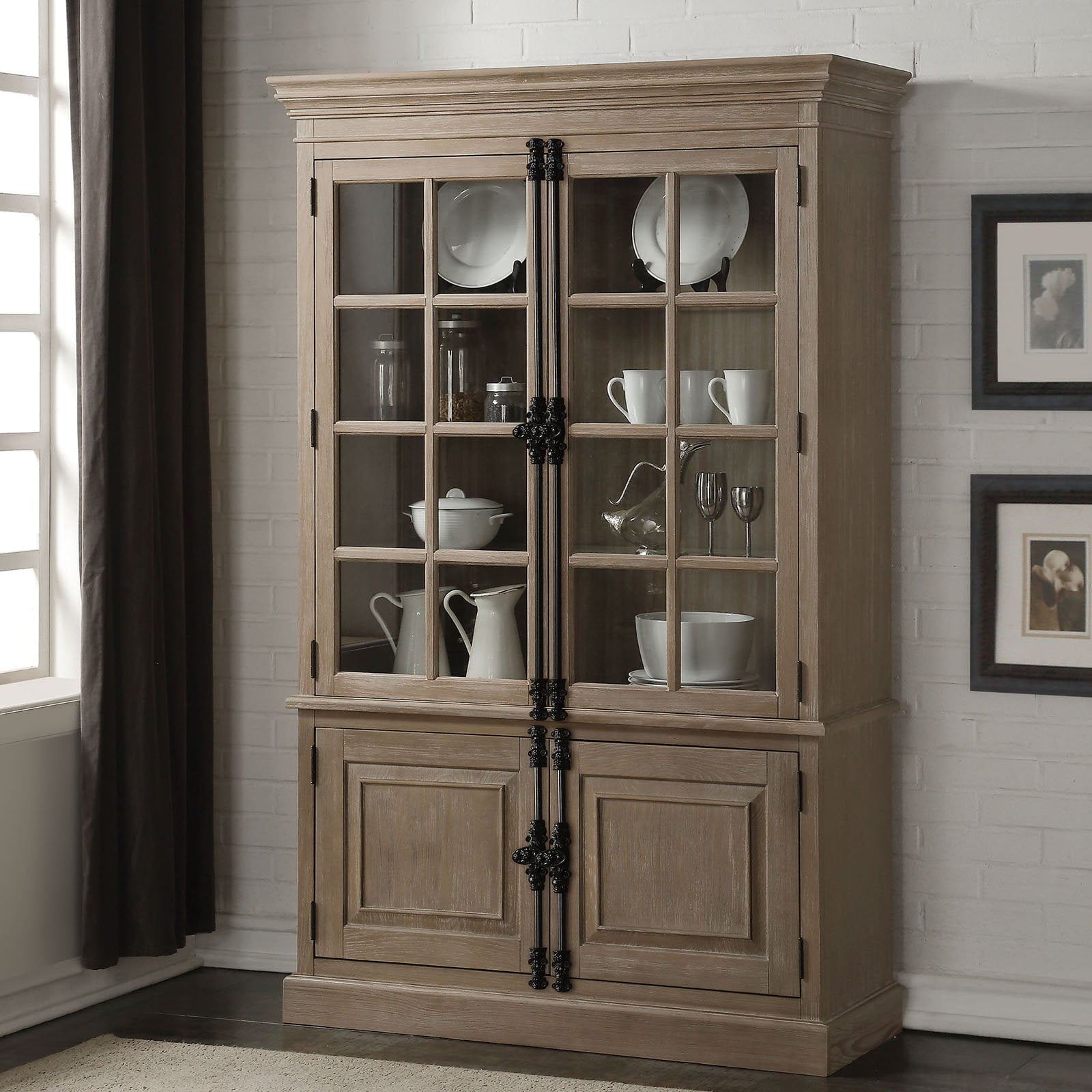 ACME 61303 Eleonore Curio Cabinet - Weathered Oak - 77 x 49 x 19 in ...