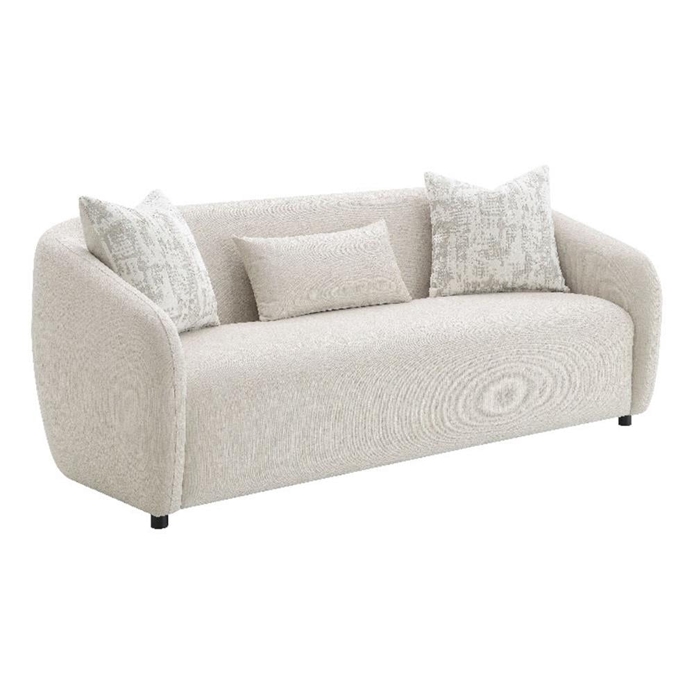 ACME Etienne Wood & Linen Fabric Upholstered Sofa with 3 Pillows in ...