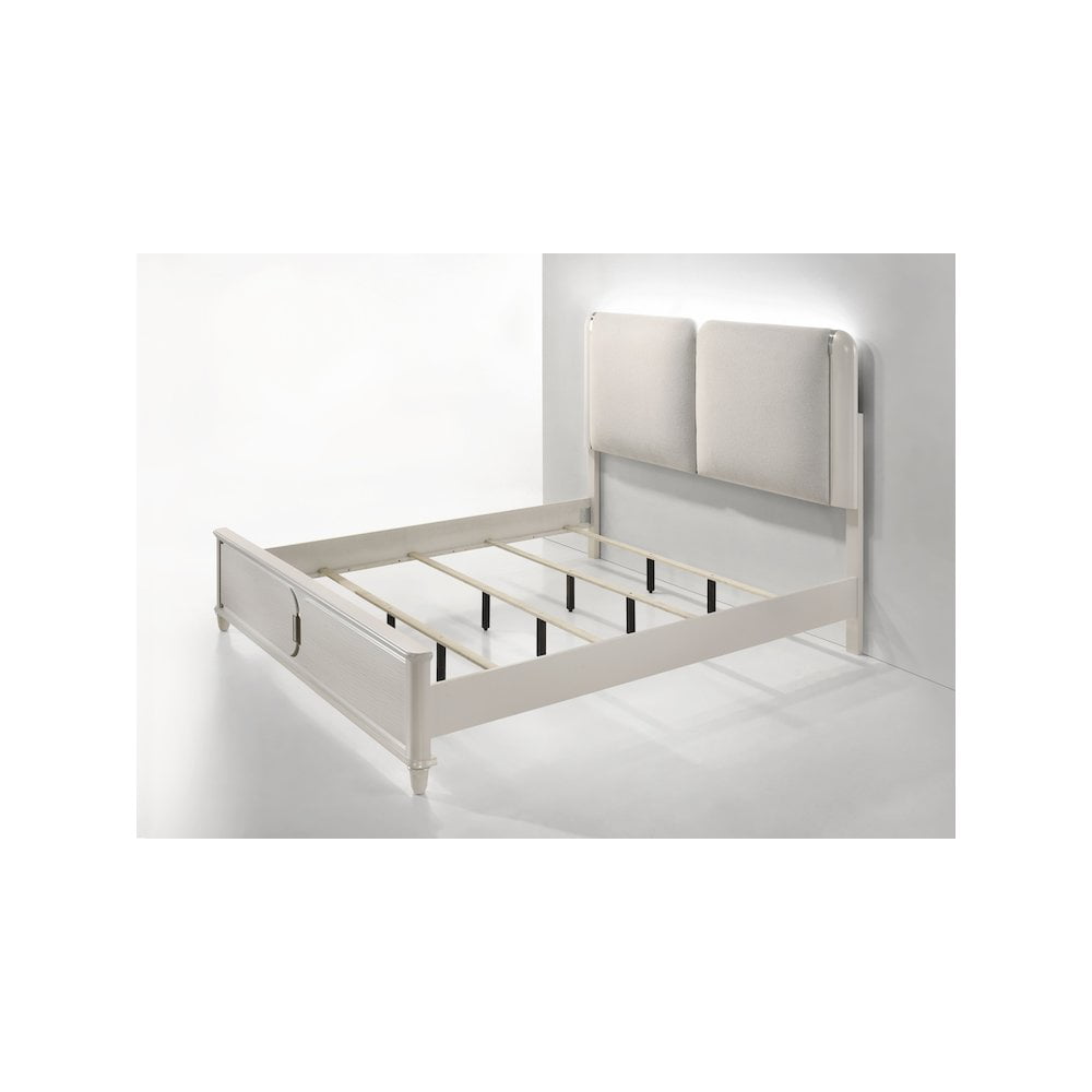 Acme Laveda Queen Bed w/LED Light Gray Boucle & Pearl White - Walmart.com