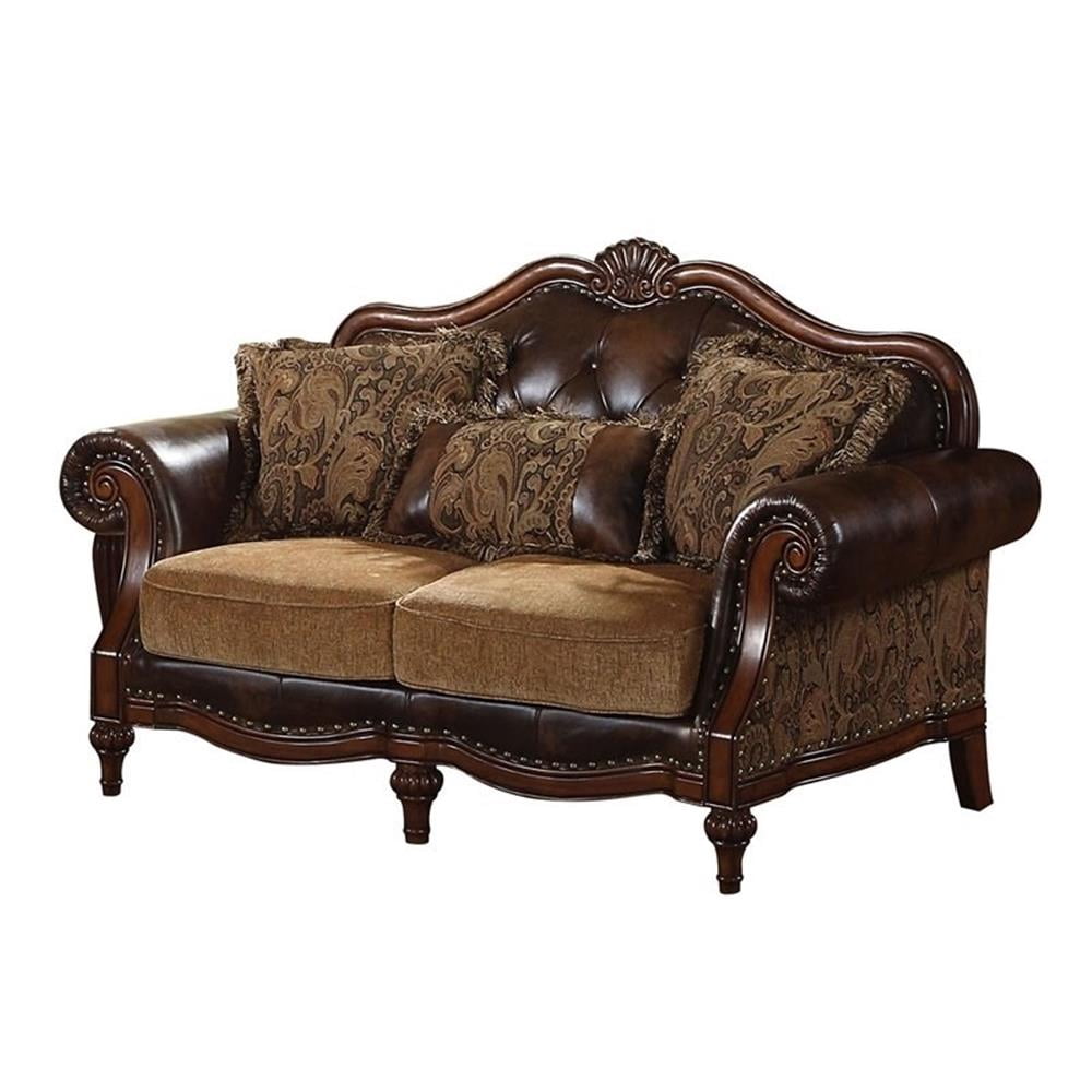 ACME Dreena Traditional Tufted Loveseat, Brown Faux Leather with 3 ...