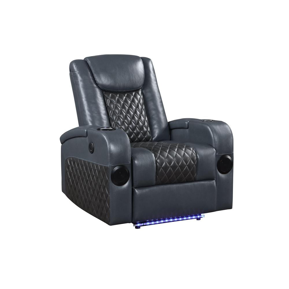 Acme Furniture Recliner w/Bluetooth Speaker & Cooling Cup Holder, Blue ...
