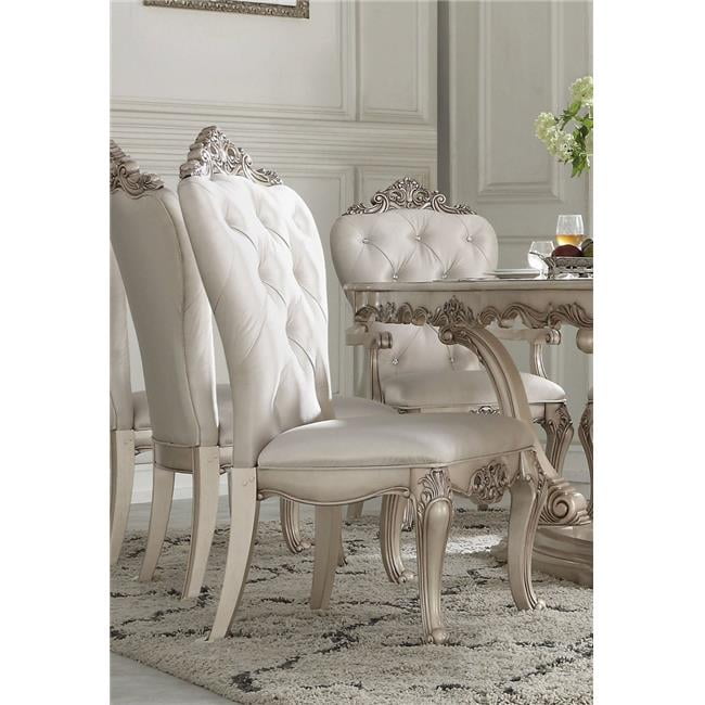 Acme Gorsedd Side Chair (Set of 2) in Cream Fabric and Golden Ivory ...