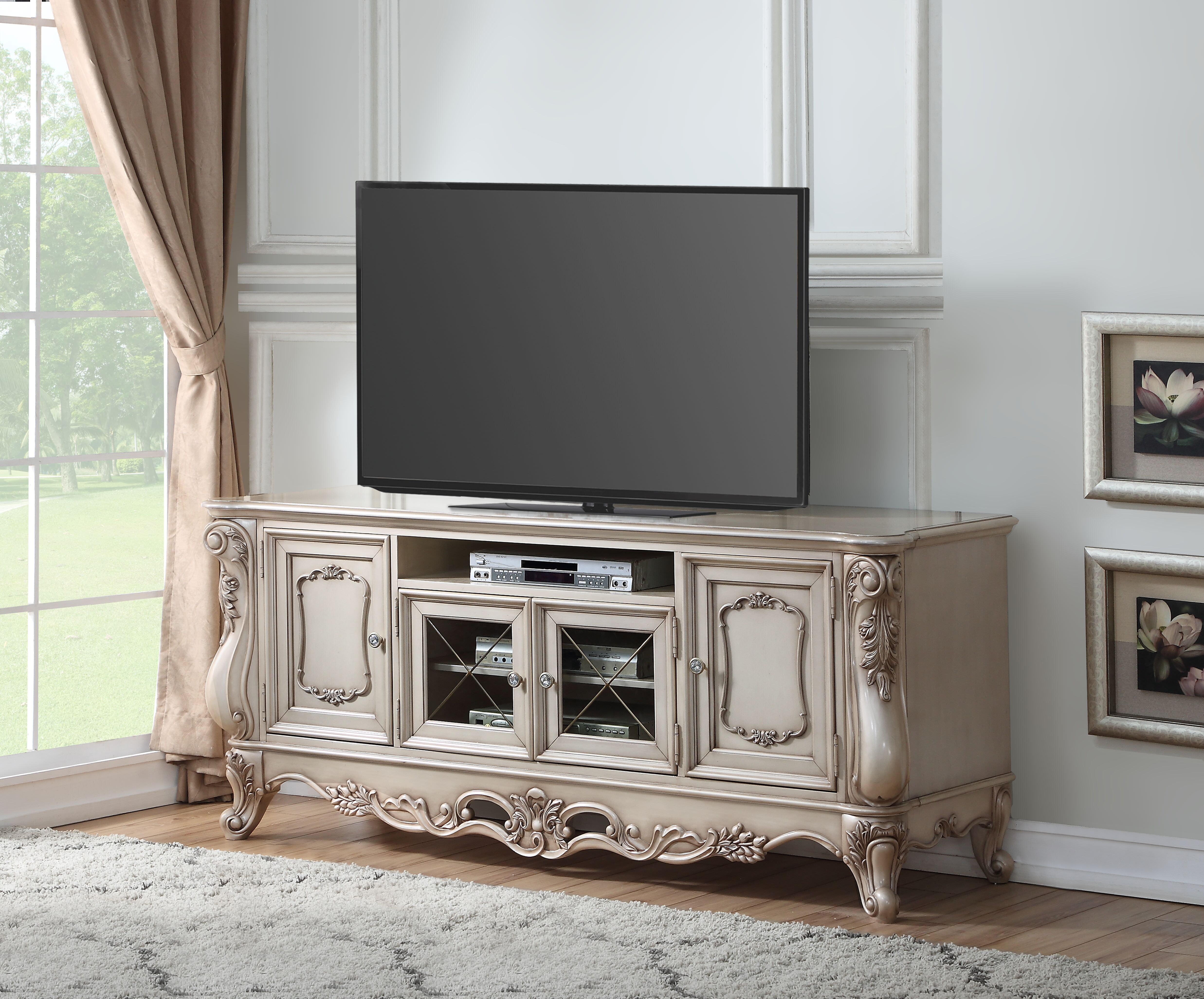 Acme Gorsedd Wooden Frame TV Stand in Golden Ivory - Walmart.com