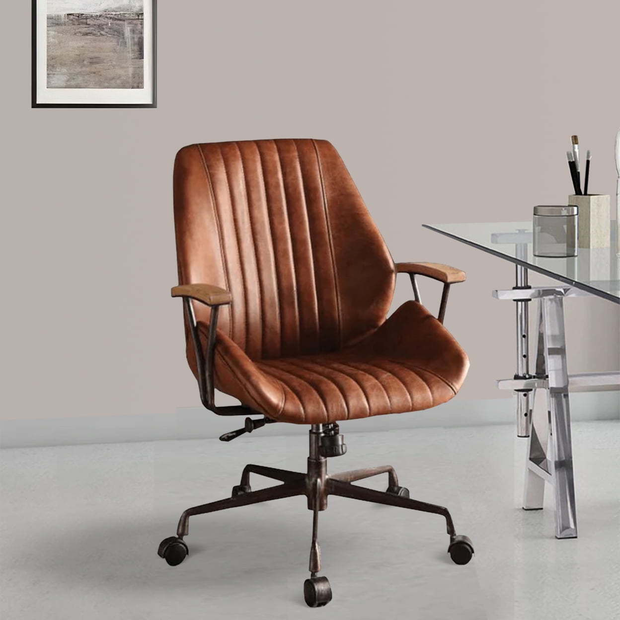 Acme Hamilton Office Chair, Coffee Leather - Walmart.com
