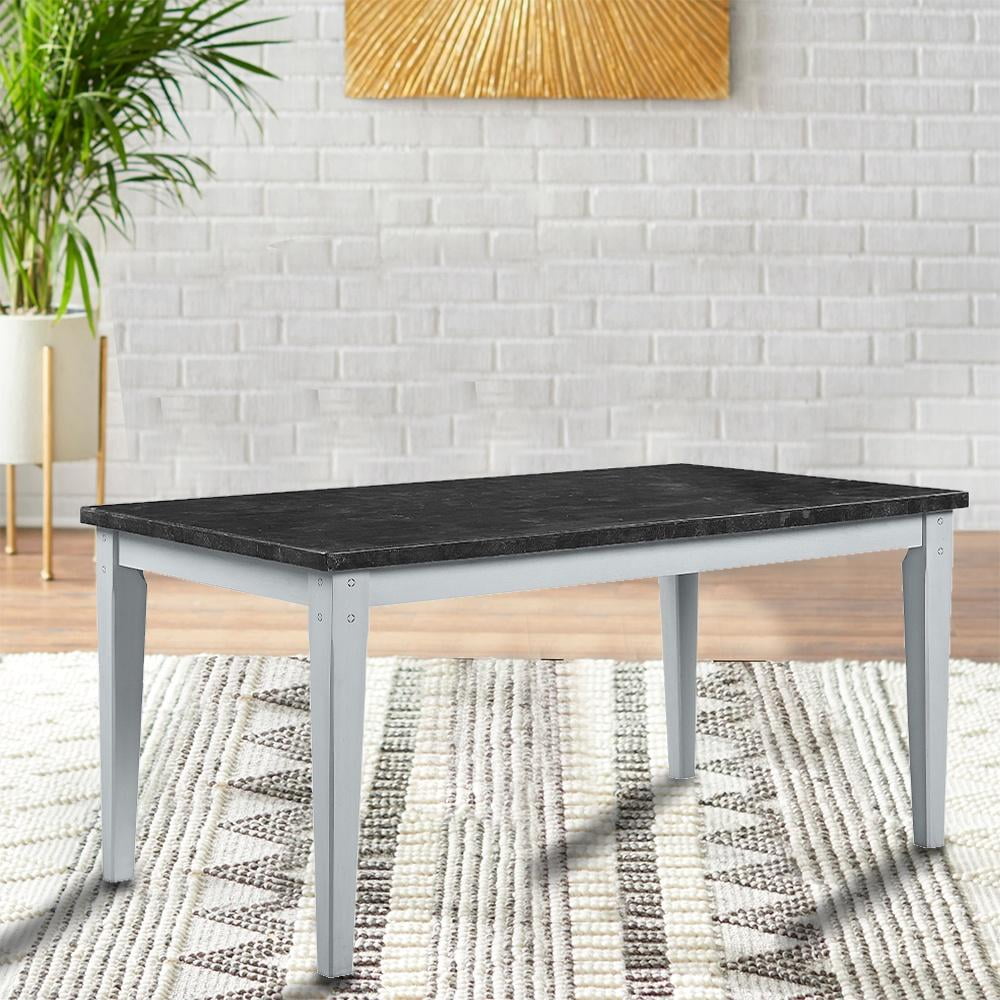 Acme Lanton Dining Table in Marble & Antique White Finish Indoor ...