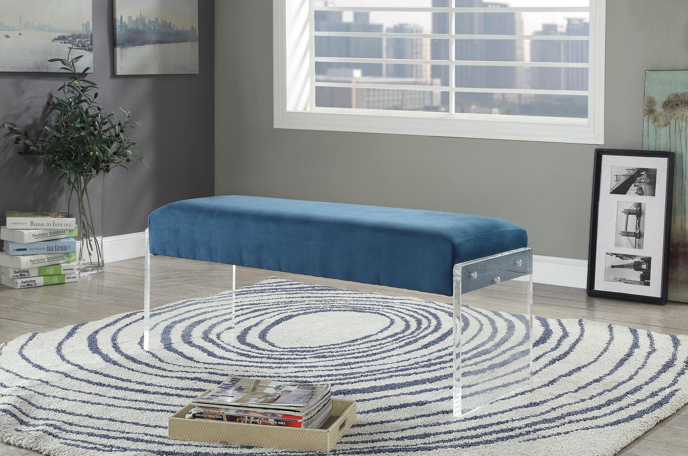 Marah Bench, Teal & Clear Acrylic - Walmart.com