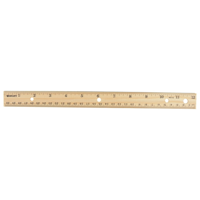 Westcott 12" Hole Punched Wood Standard Ruler, English/Metric, Metal ...