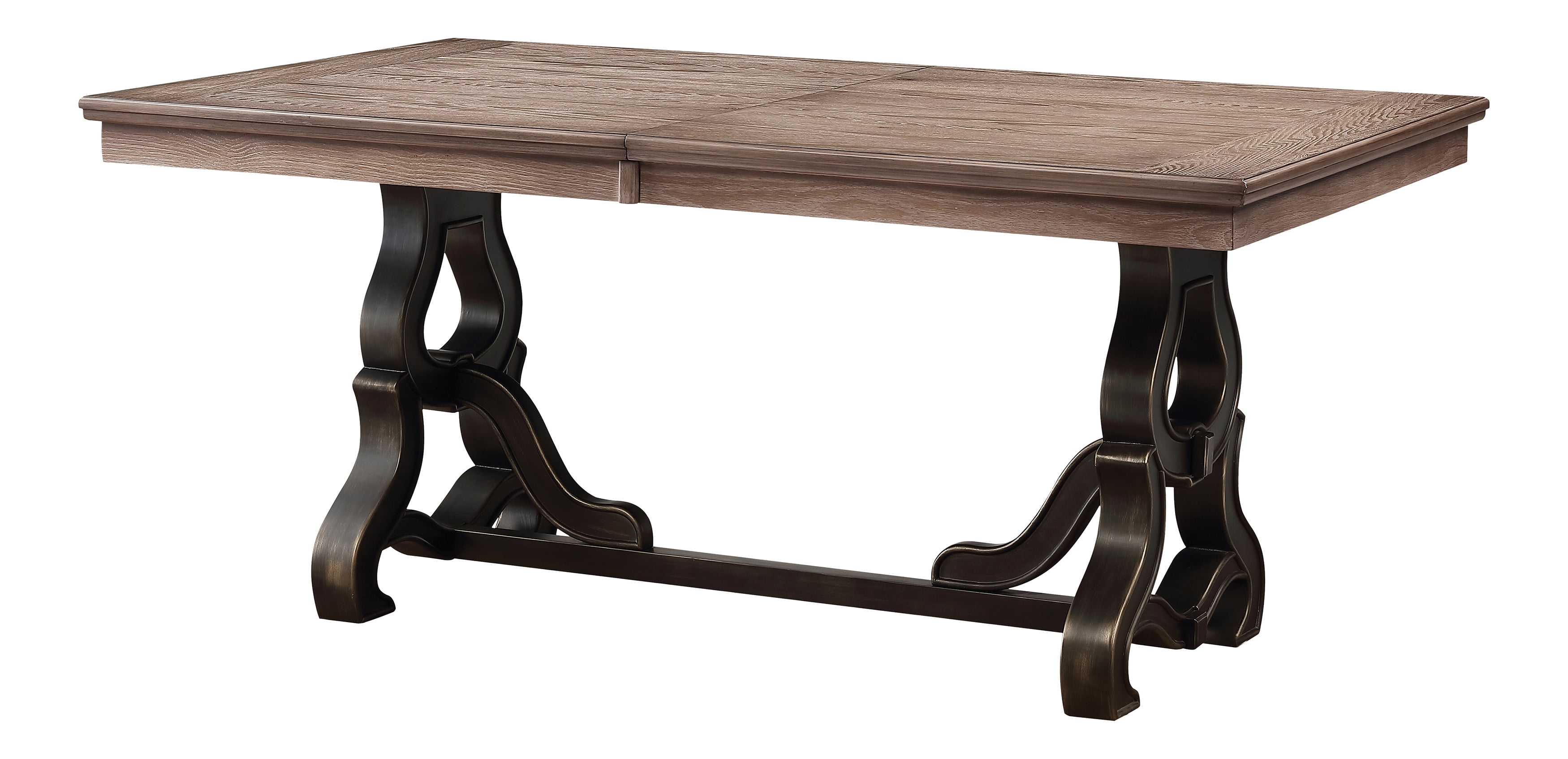 Acme Nathaniel Rectangular Extension Dining Table, Wooden Trestle ...