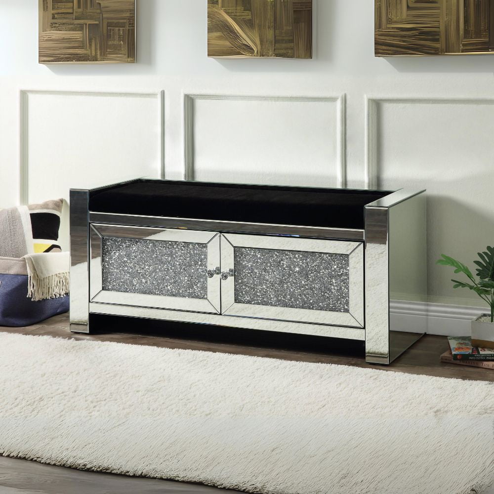 Acme Noralie Bench with Storage, Mirrored & Faux Diamonds - Walmart.com