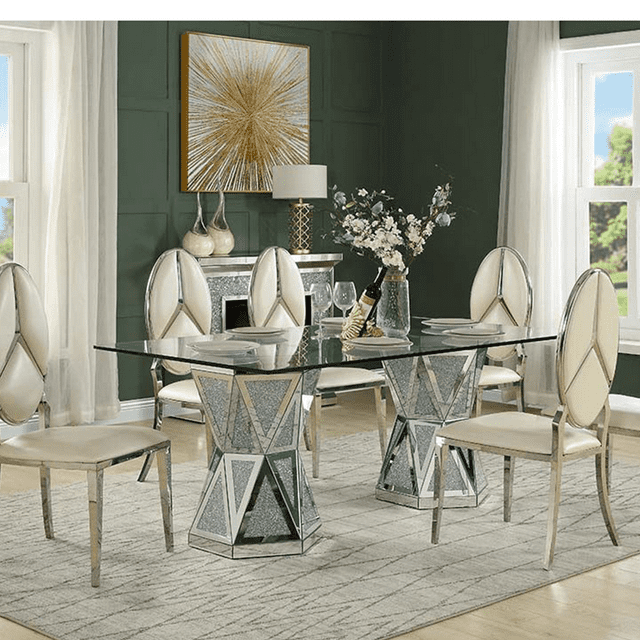 ACME Noralie Dining Table, Mirrored & Faux Diamonds - Walmart.com