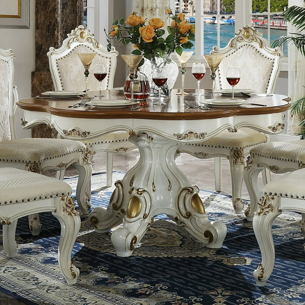 Acme Picardy Dining Table in Antique Pearl and Cherry Oak - Walmart.com