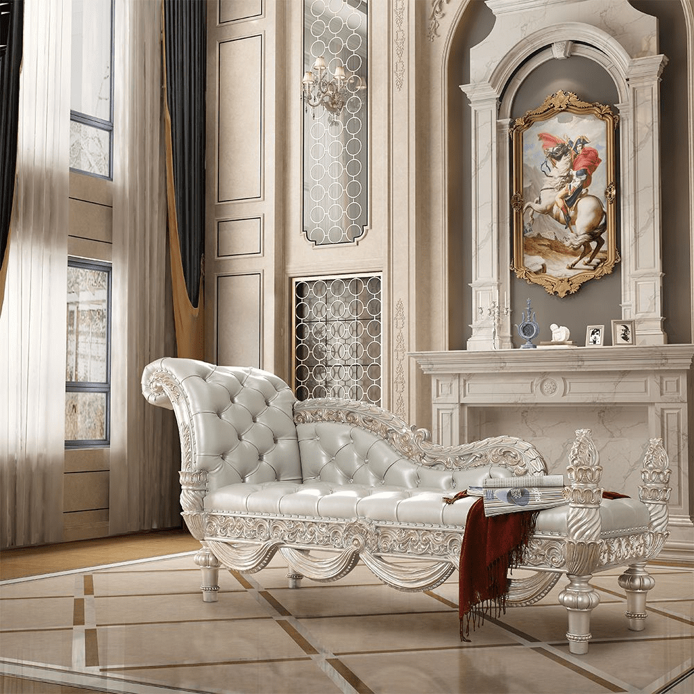 ACME Sandoval Bench, Beige Synthetic Leather & Champagne Finish ...
