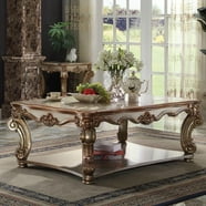 ACME Picardy Square Wooden Coffee Table with Bottom Shelf in Antique ...
