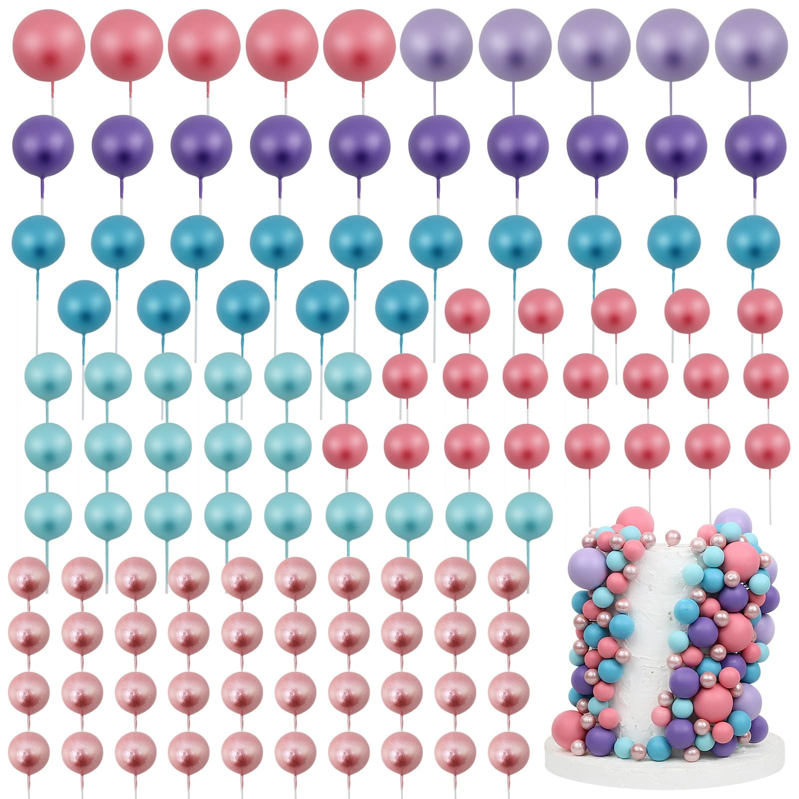 Acmee 115 PCSITSC Ball Cake Toppers - Mini Balloon Cake Decorations ...