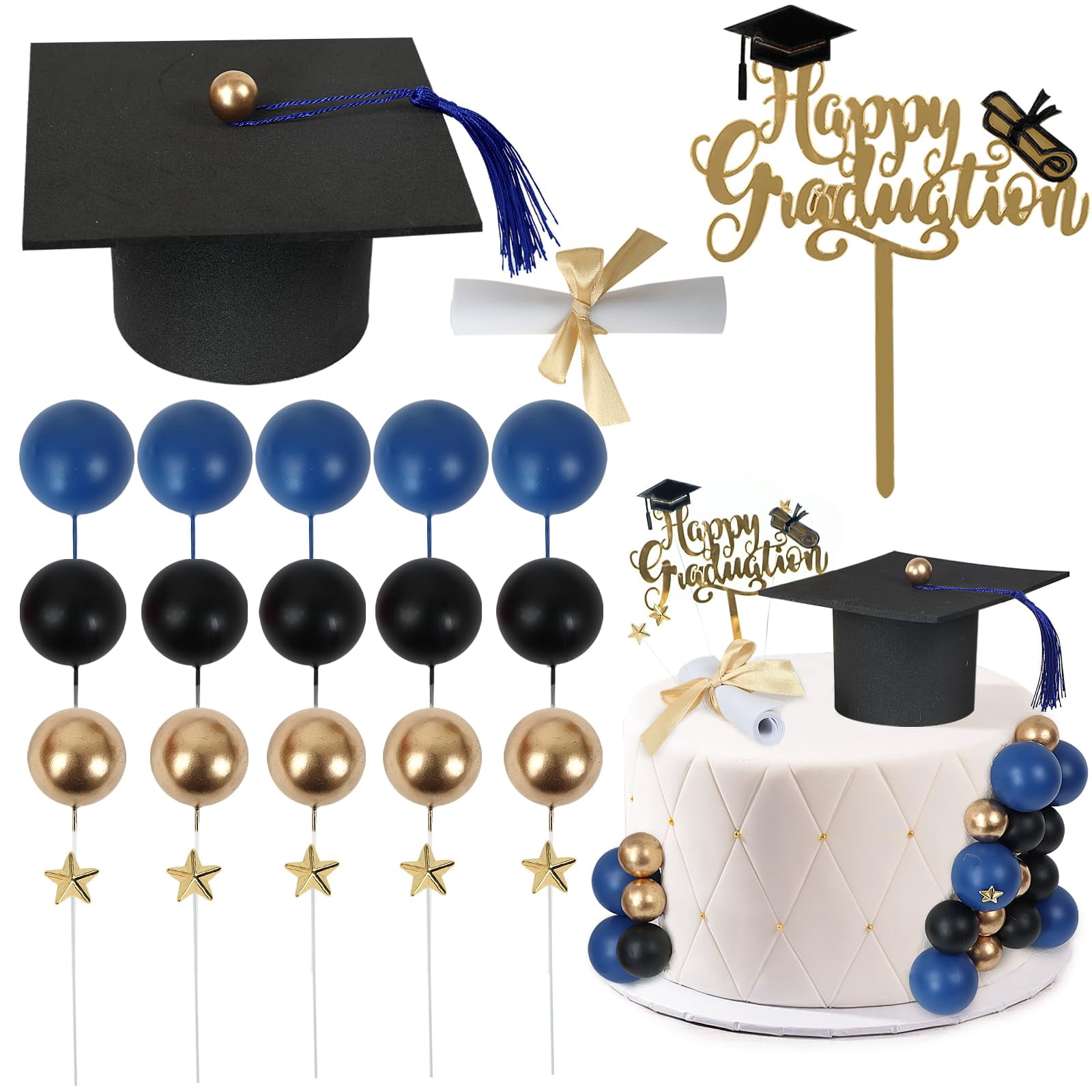 Acmee Graduation Cake Toppers - Graduation RST1 Cap Diploma Balls ...