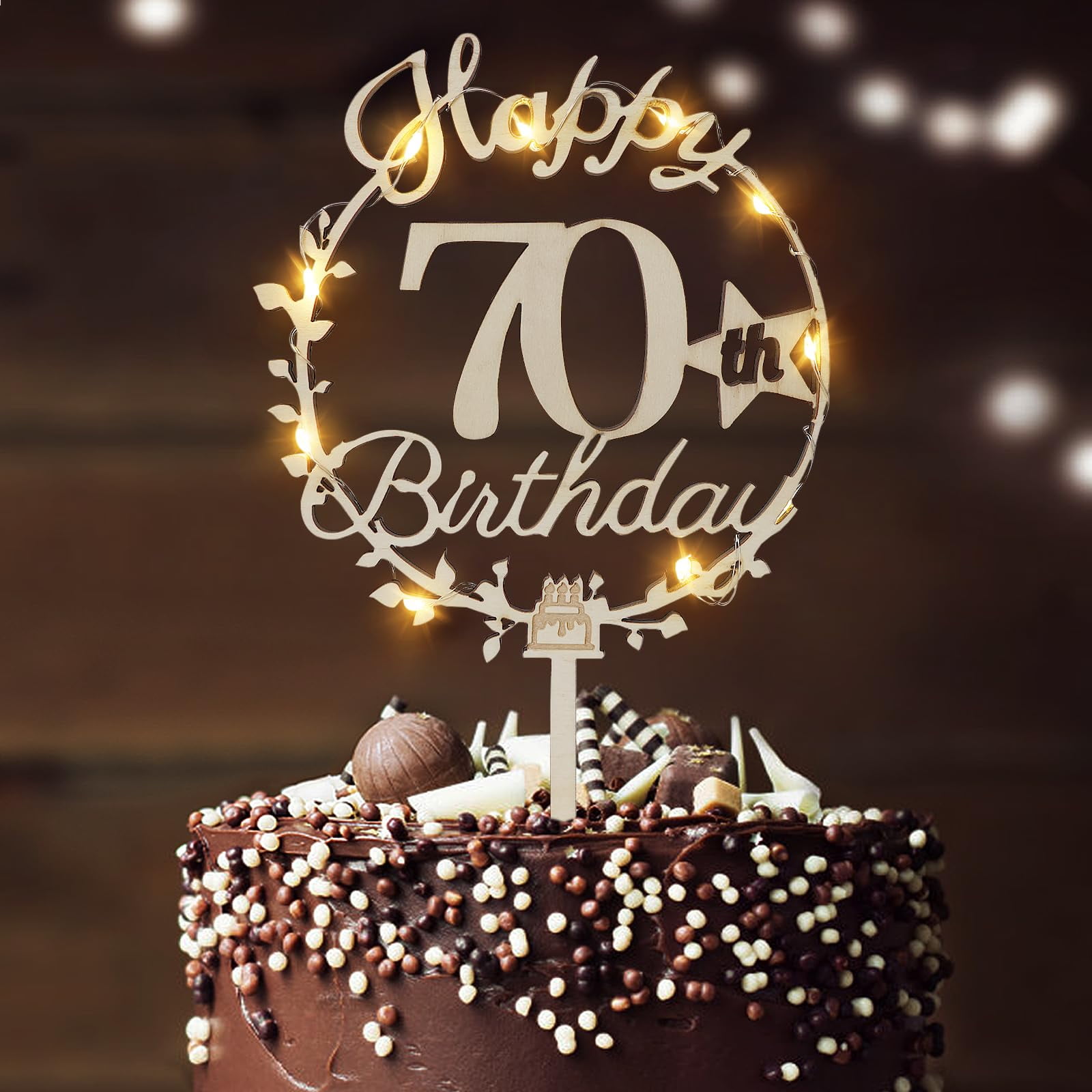 Acmee Wood Happy Birthday Cake Toppers KKS1 with LED Fairy Light for ...