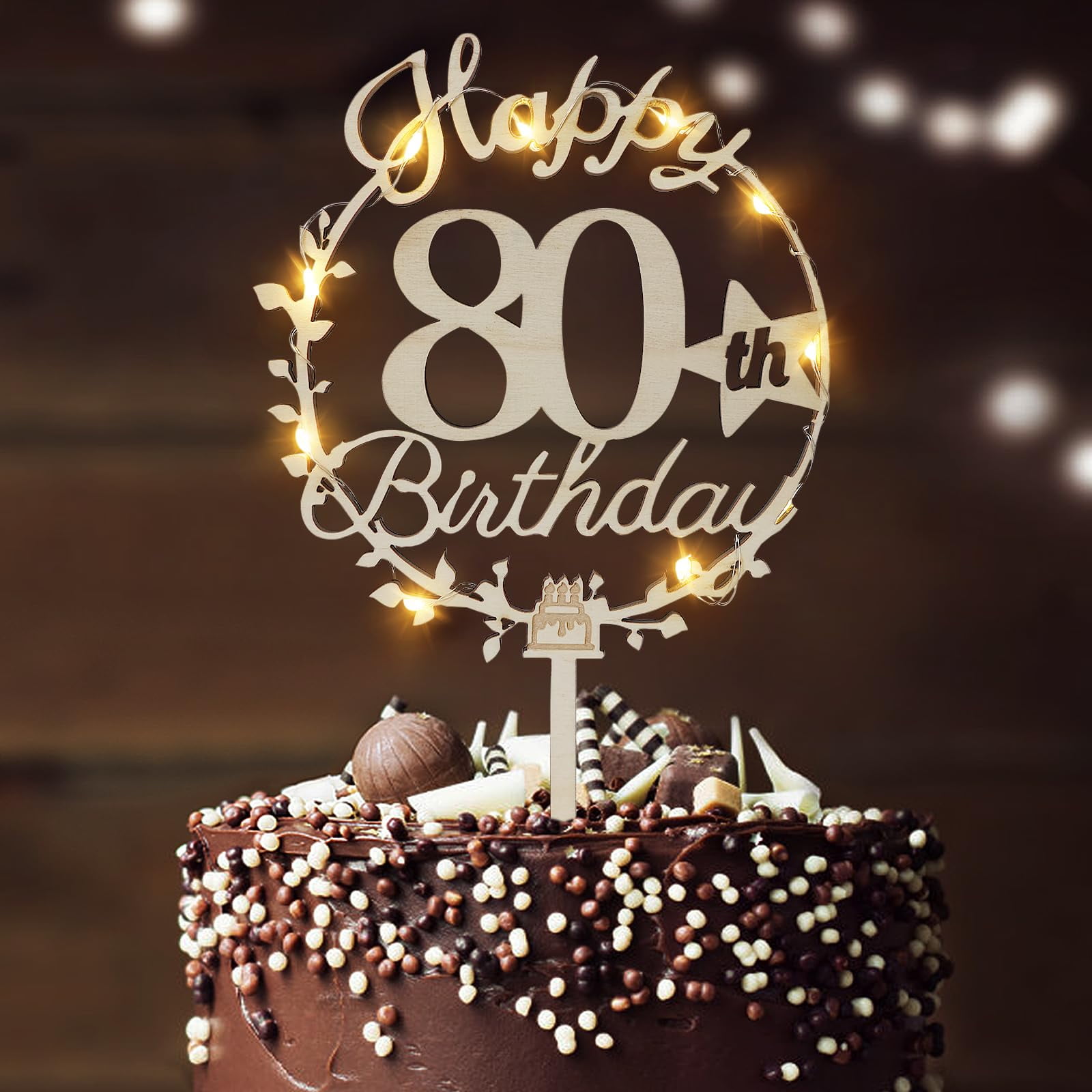 Acmee Wood Happy TWE5 Birthday Cake Toppers with LED Fairy Light for ...