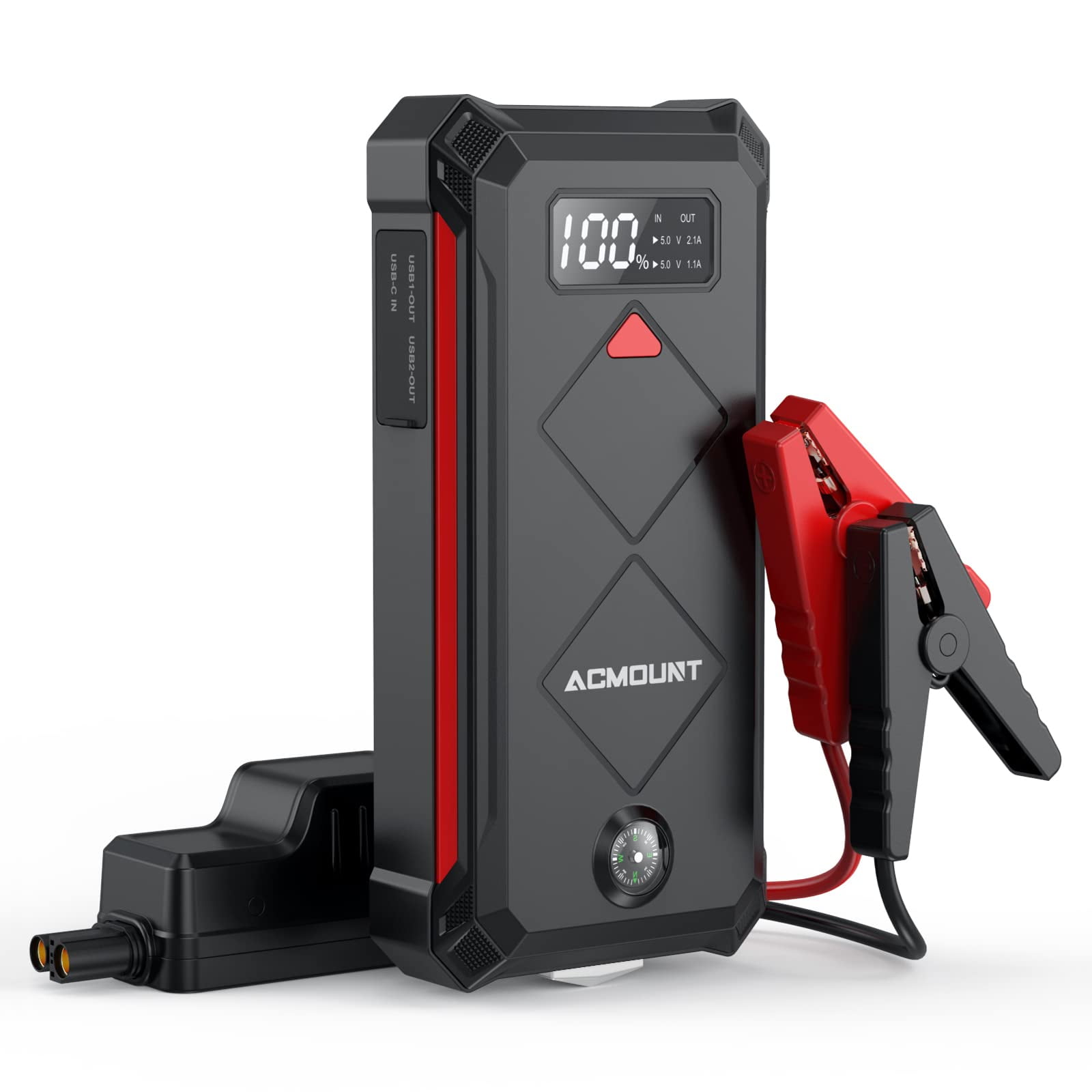 Acmount P100 Car Jump Starter, 5000A Peak Lithium Jump Starter Battery ...