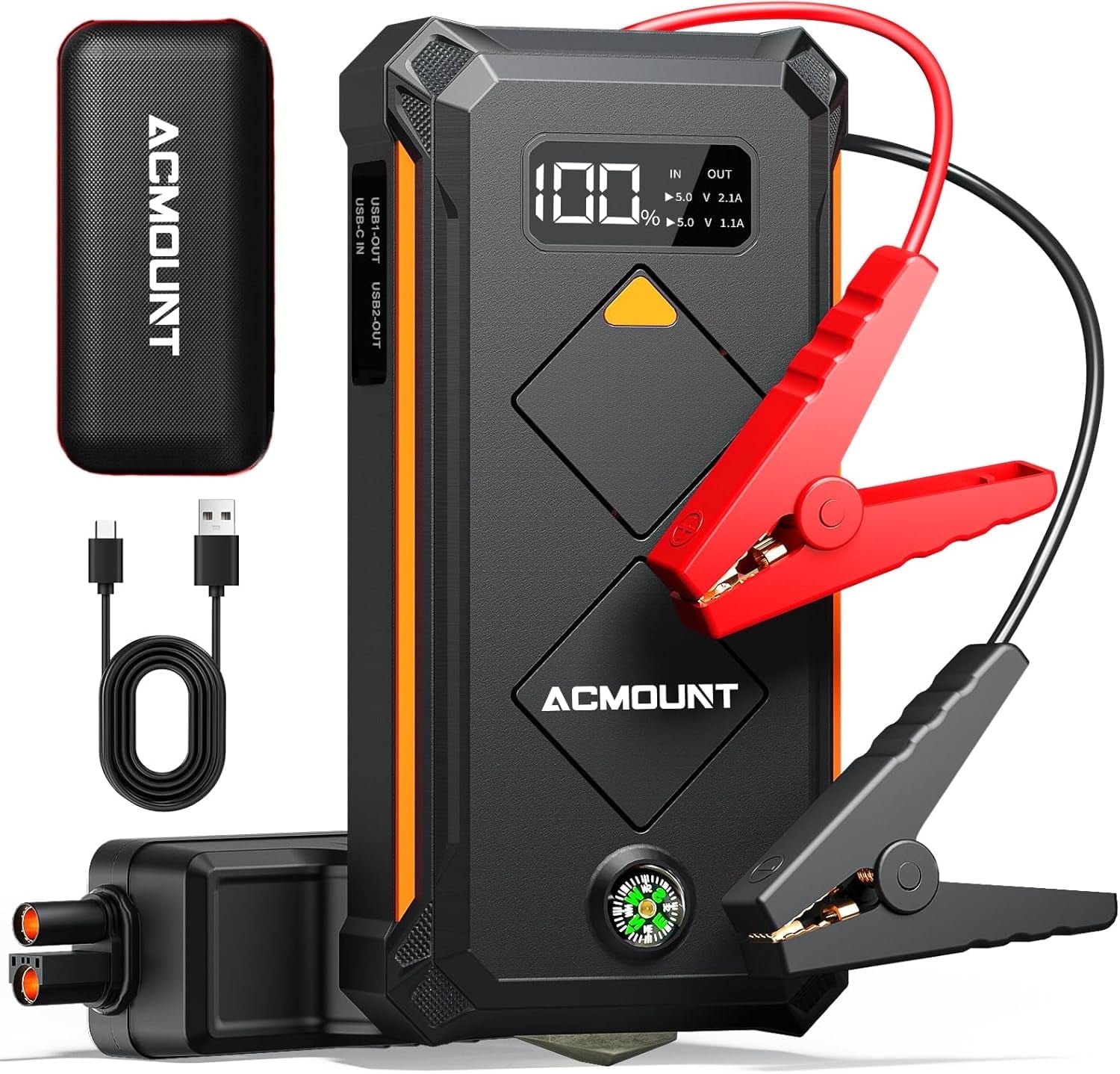 Acmount 3000A Portable 12V Car Battery Booster Jump Starter with Jump ...