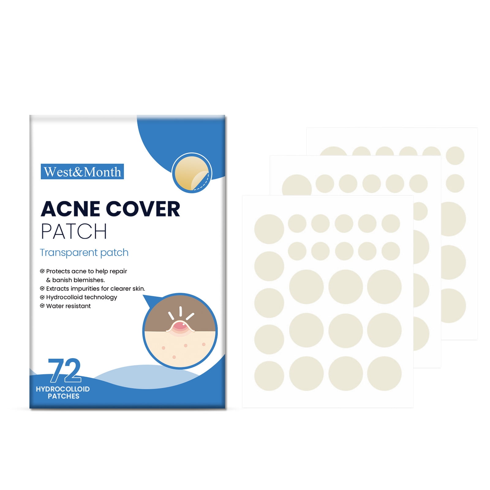 Acne Patch Pimple Patch, 3 Sizes 72 Patches Acne Absorbing Cover Patch ...