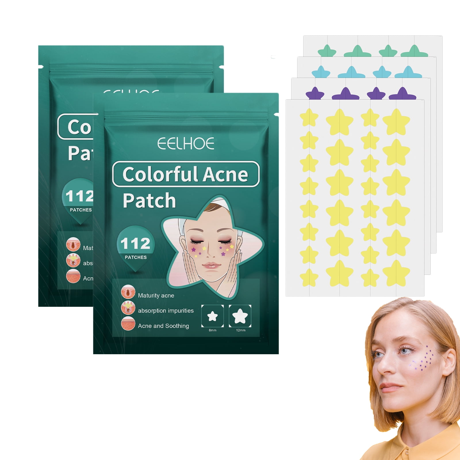 Acne Pimple Patch 112 Counts, Hydrocolloid Acne Patches with Tea Tree Oil & Calendula Oil ...