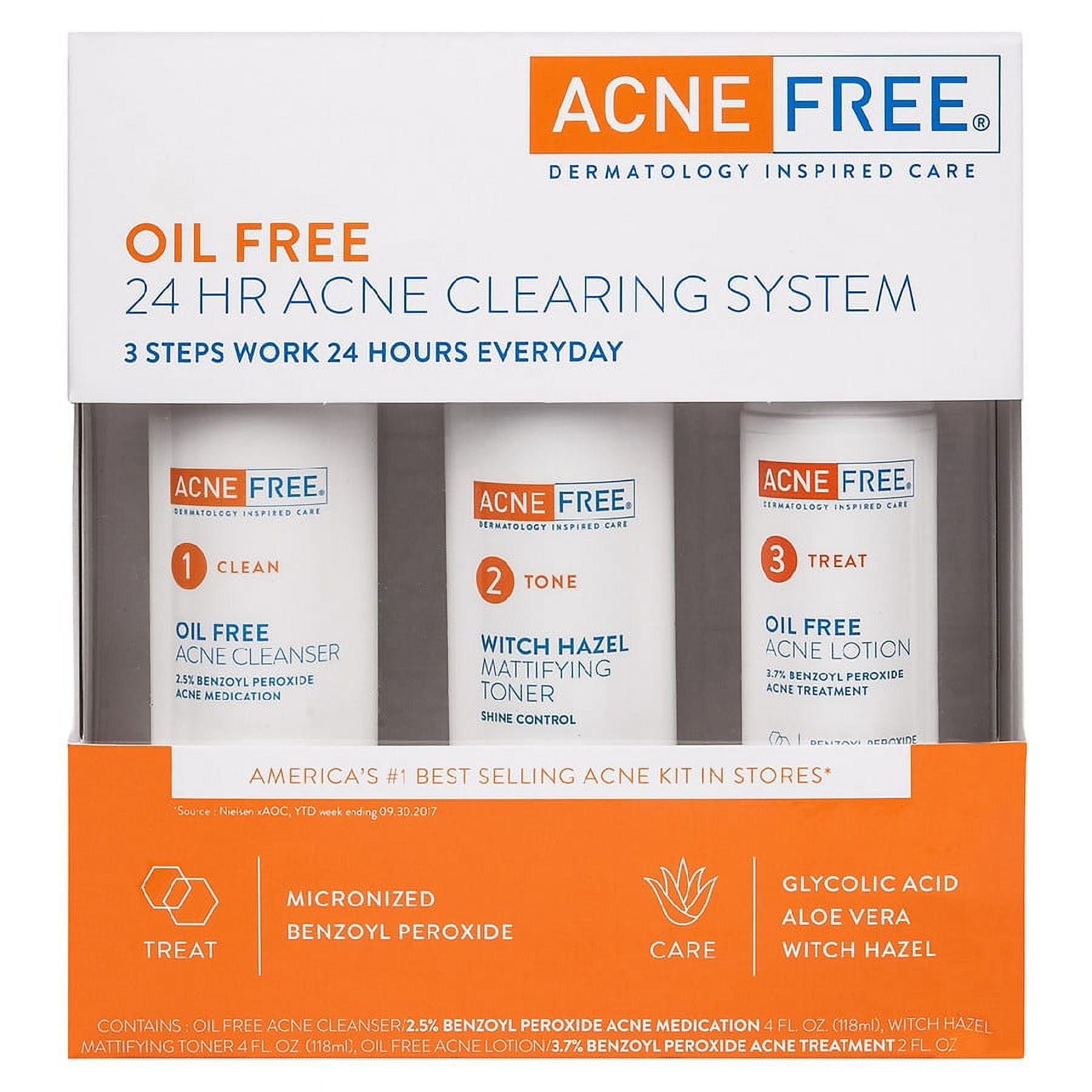 AcneFree 24 Hour Face Acne Treatment Kit - 3 Step Medication with ...